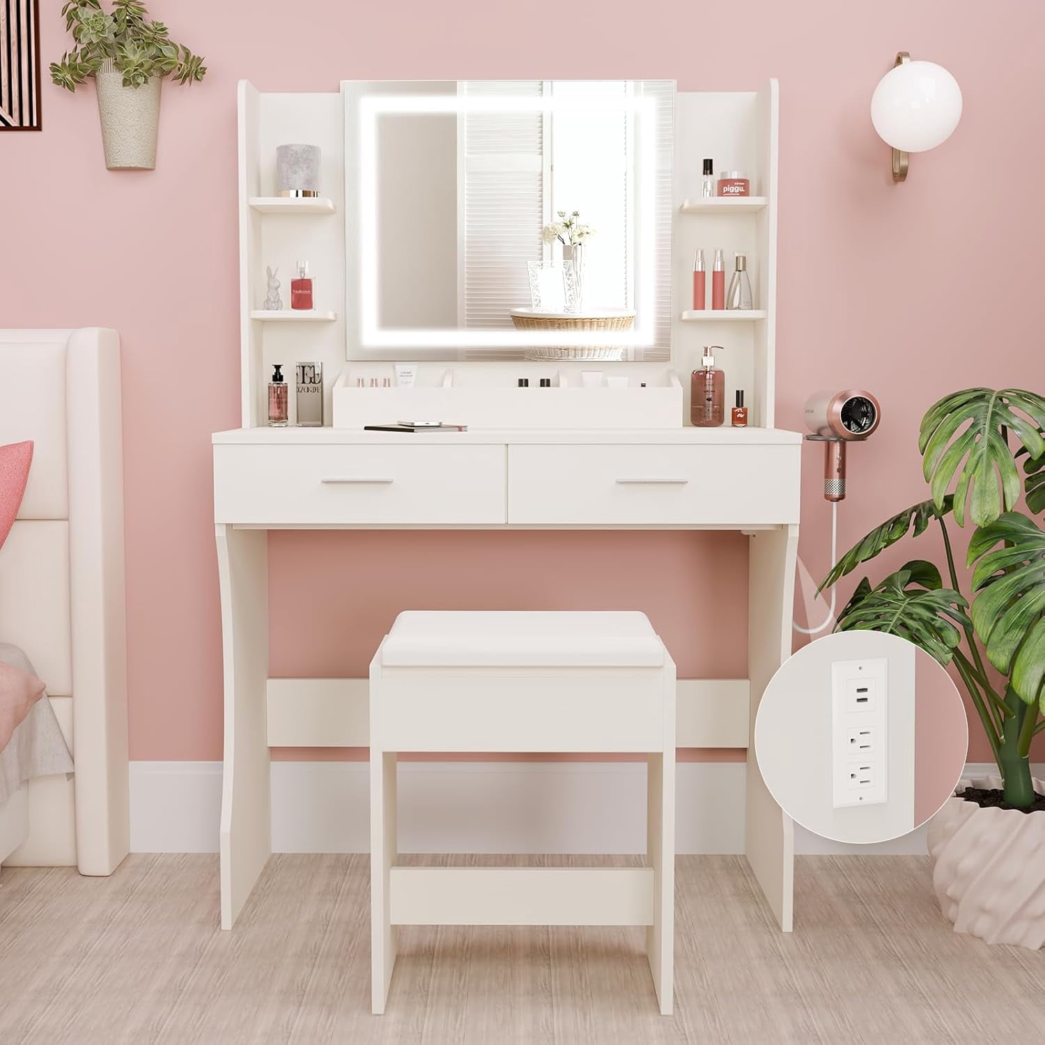ZALIX Small Makeup Vanity Table for Girls, Vanity Set with Mirror and ...
