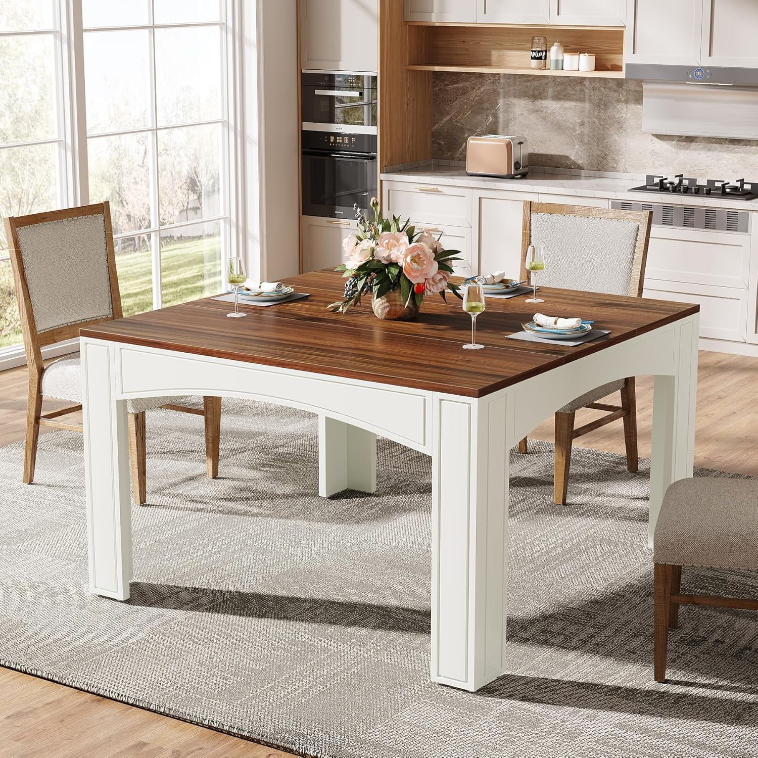 ZALIX Square Dining Table for 4 Person, 39.4" Farmhouse Wood Kitchen ...