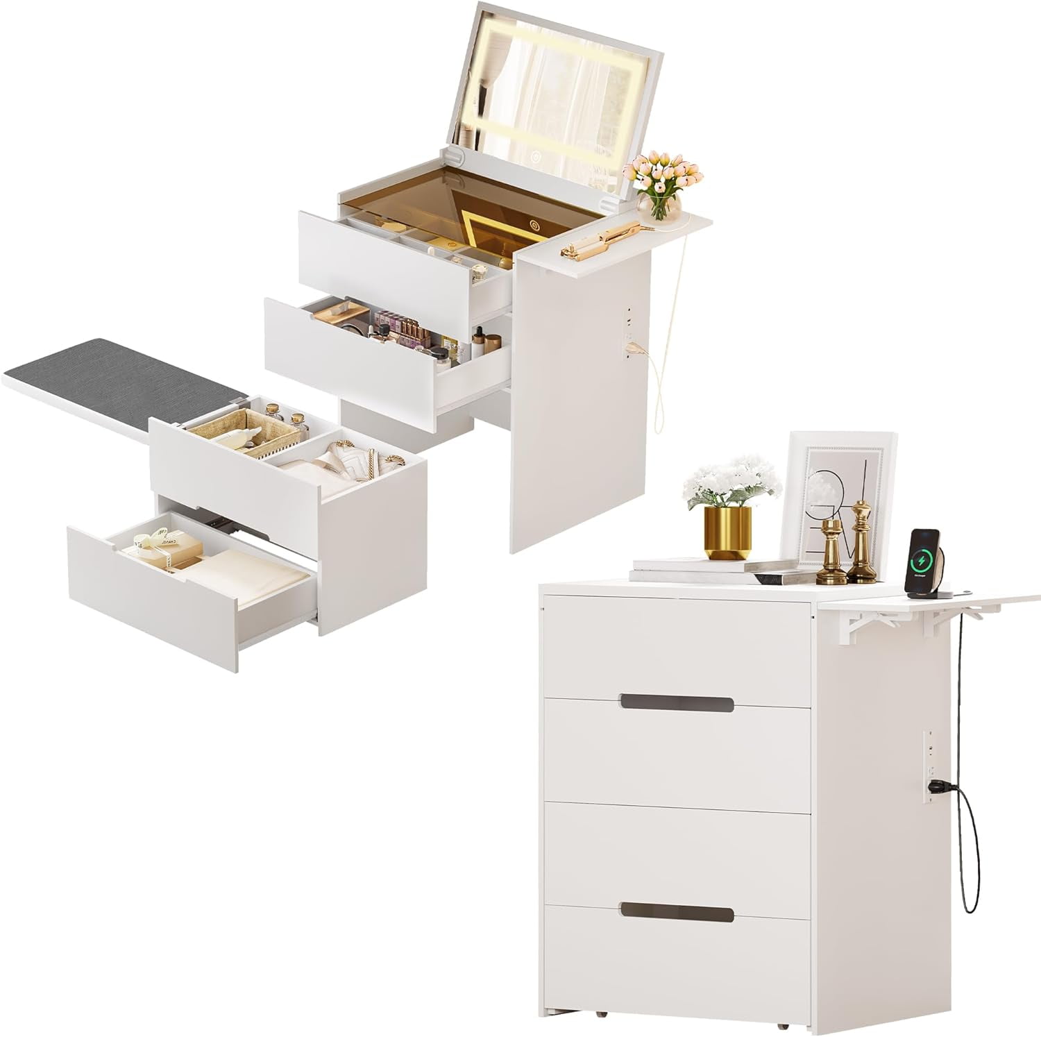 ZALIX Vanity Desk with Mirror and Lights, Flip Top Lighted Mirror ...