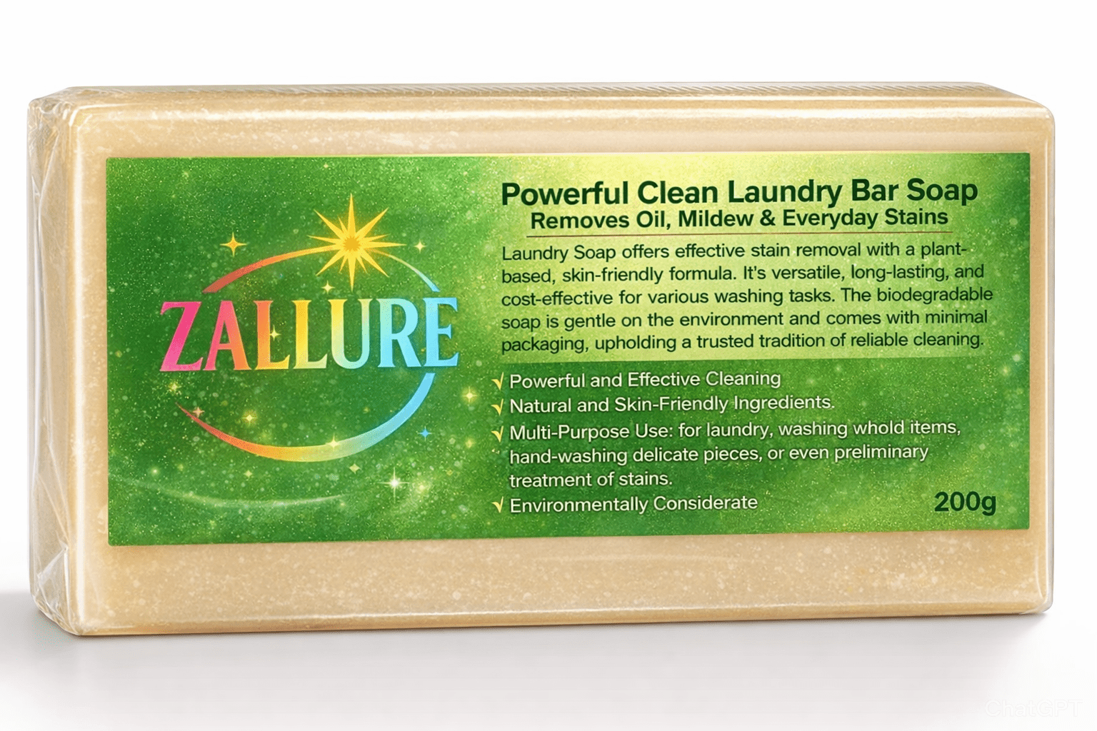 ZALLURE Powerful Clean Laundry Bar Soap, 200g each, (2-pack), (Total 2 ...