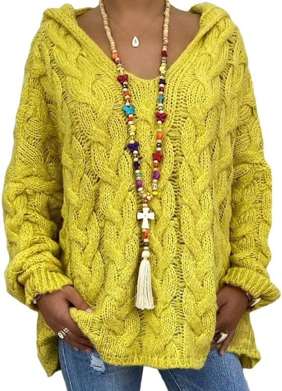 ZANKLEY Women's Oversized Chunky Cable Knit Pullover Hooded Sweaters V ...