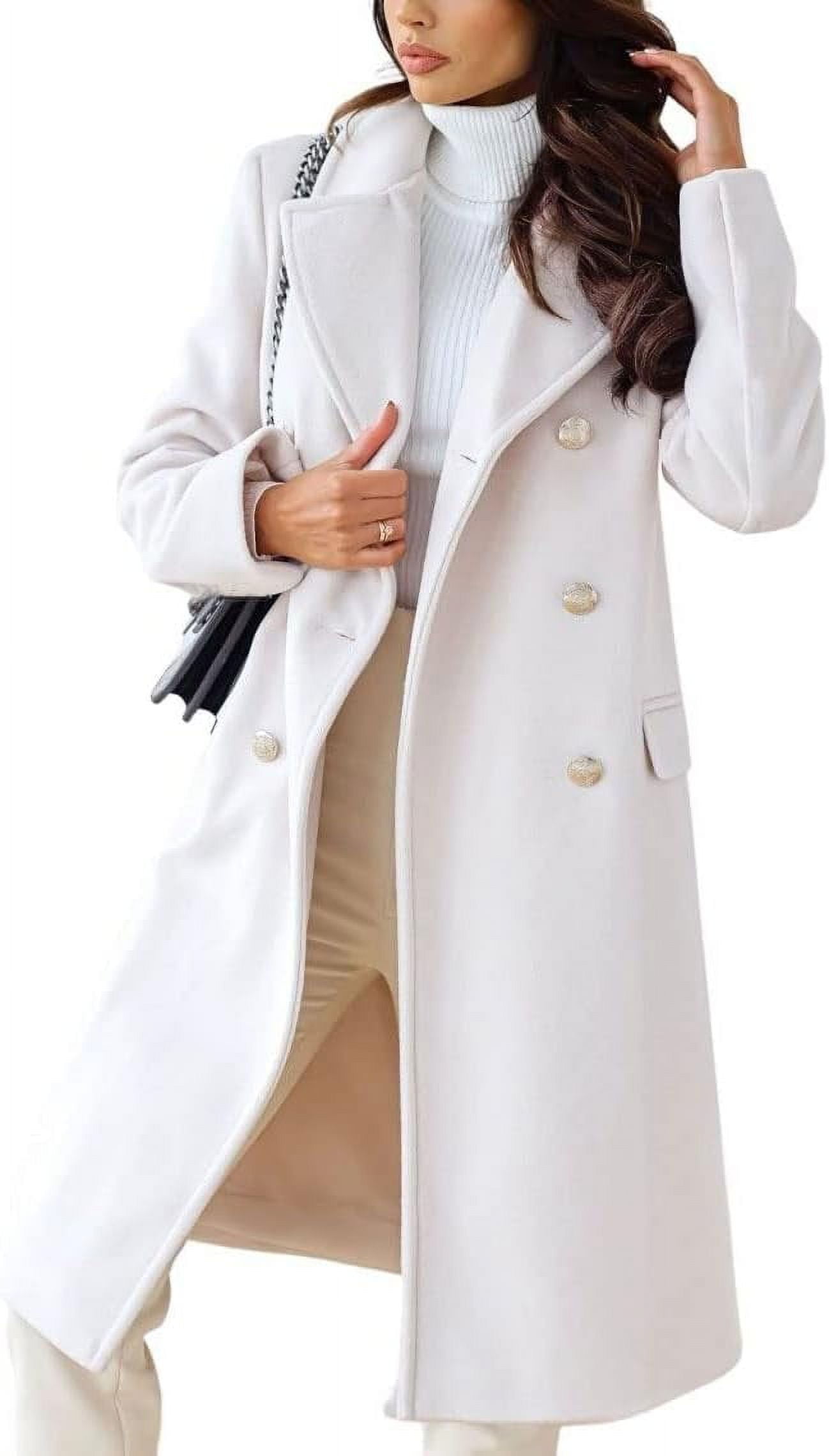 ZANKLEY Women's Winter Lapel Double Breasted Office Work Long Pea Coat ...