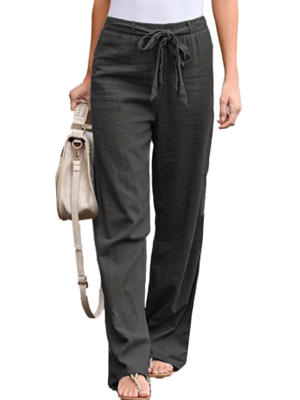 ZANZEA Ladies Wide Legs Long Pants Elastic Waist Solid Trousers ...
