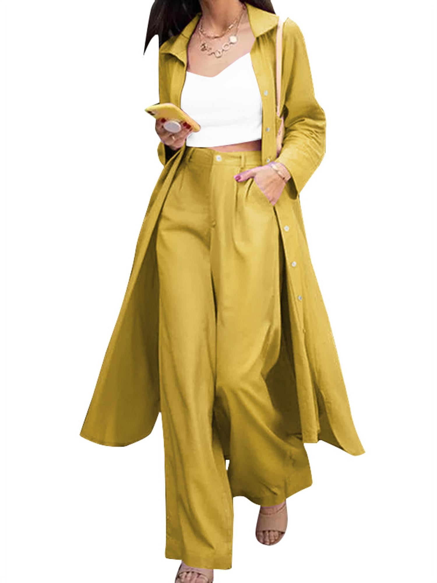 ZANZEA Women Business Set, Long Sleeve Blouse, High Waist Wide Leg ...