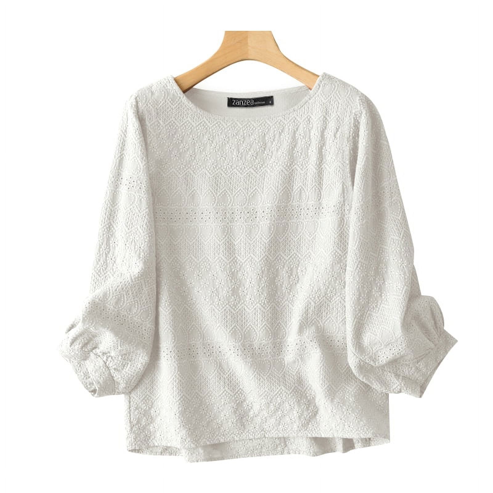ZANZEA Women Crewneck Long Sleeve Casual Loose Tops Shirt Crochet Solid ...