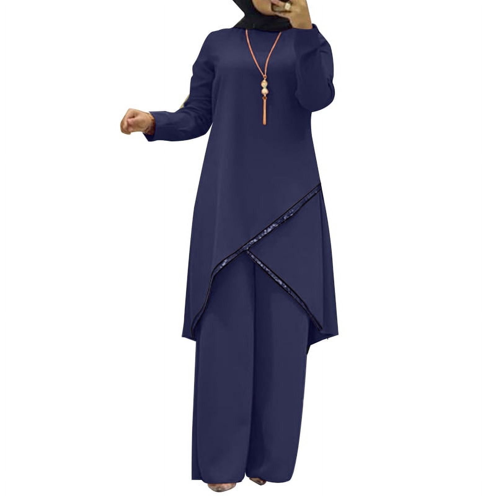 ZANZEA Women Full Sleeved Asymmetric Hem Tops Islamic Pant Set Loose ...