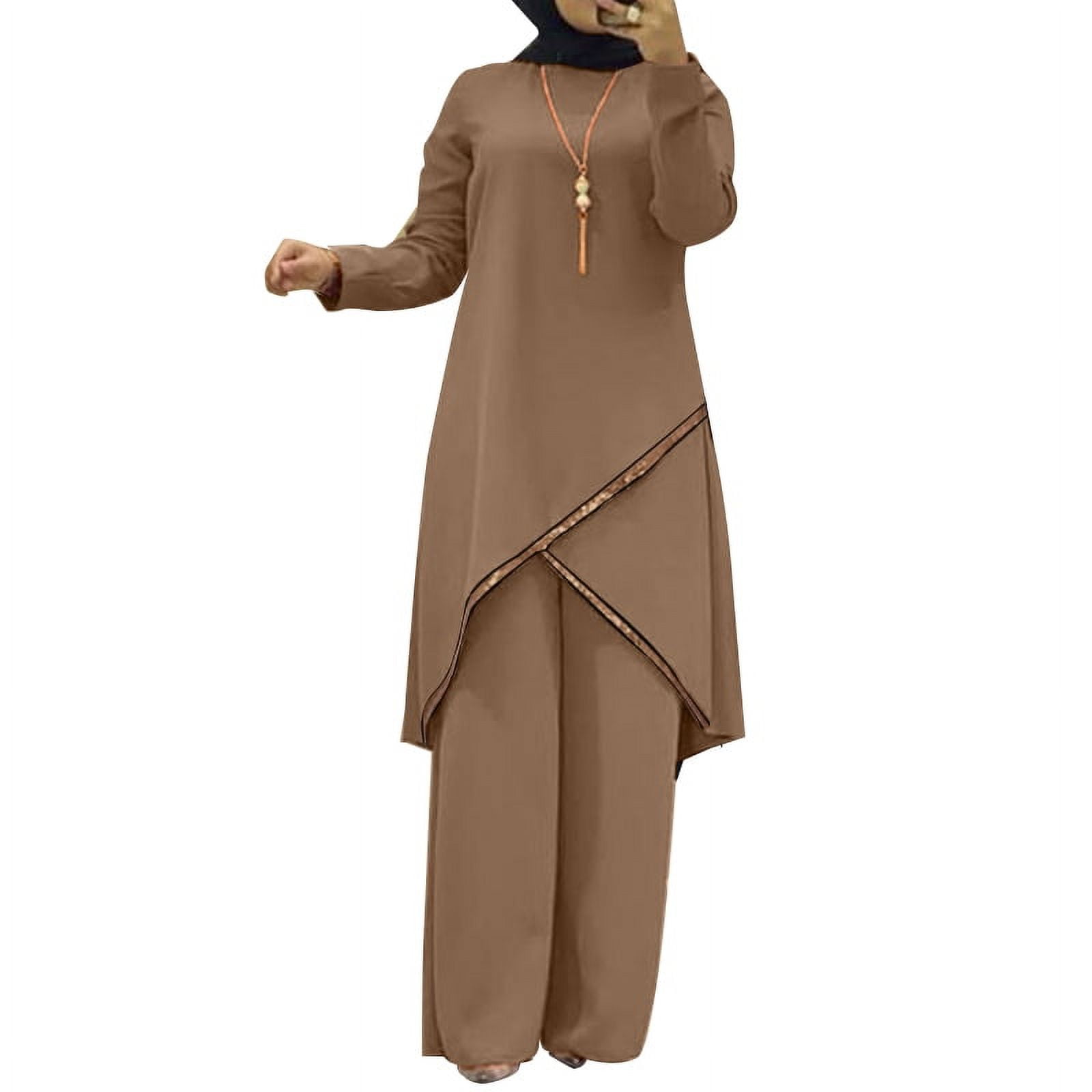 ZANZEA Women Full Sleeved Asymmetric Hem Tops Islamic Pant Set Loose ...