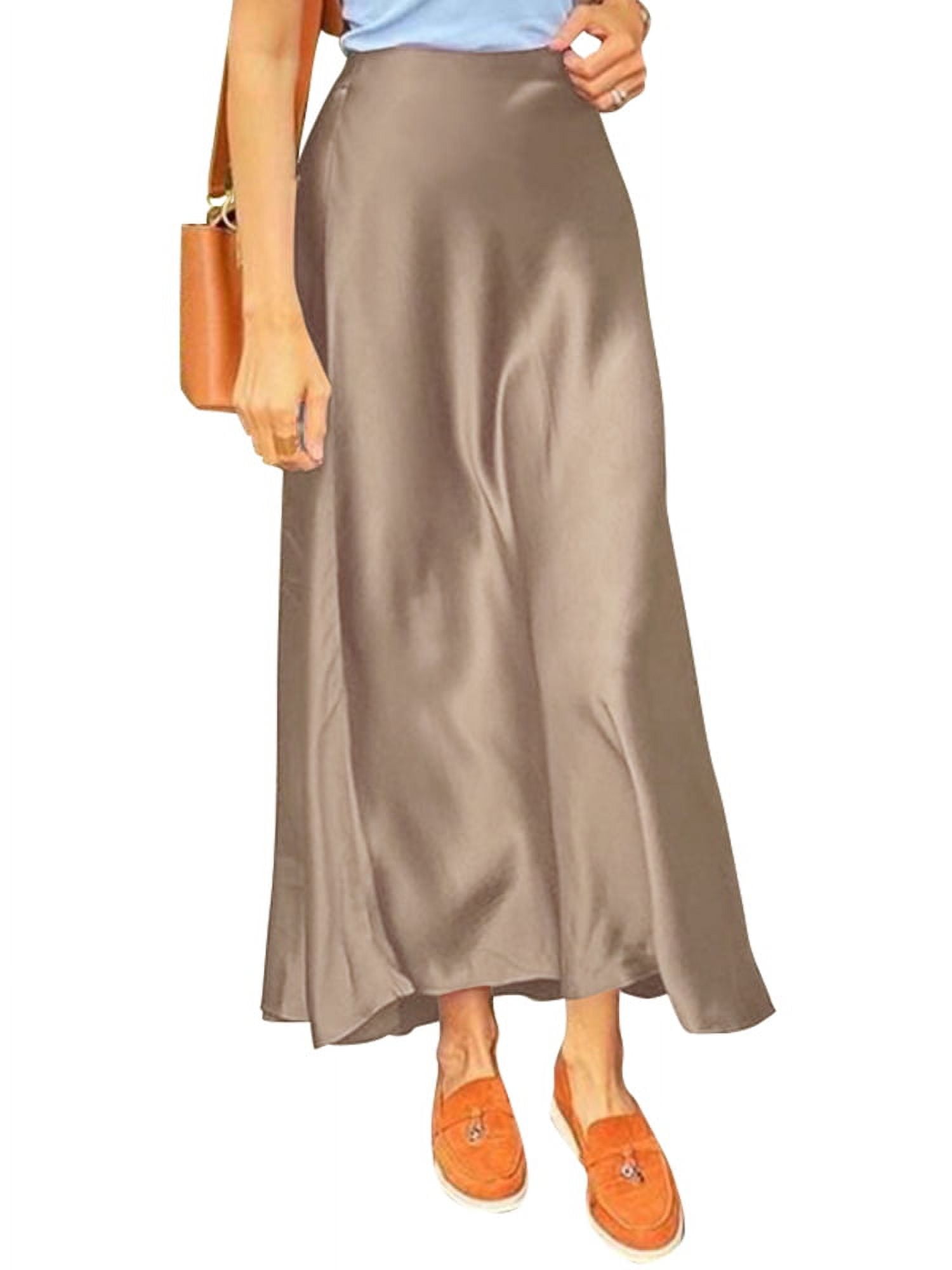 ZANZEA Women Solid Color Satin Skirt, High Waisted, Ankle Length, Back ...