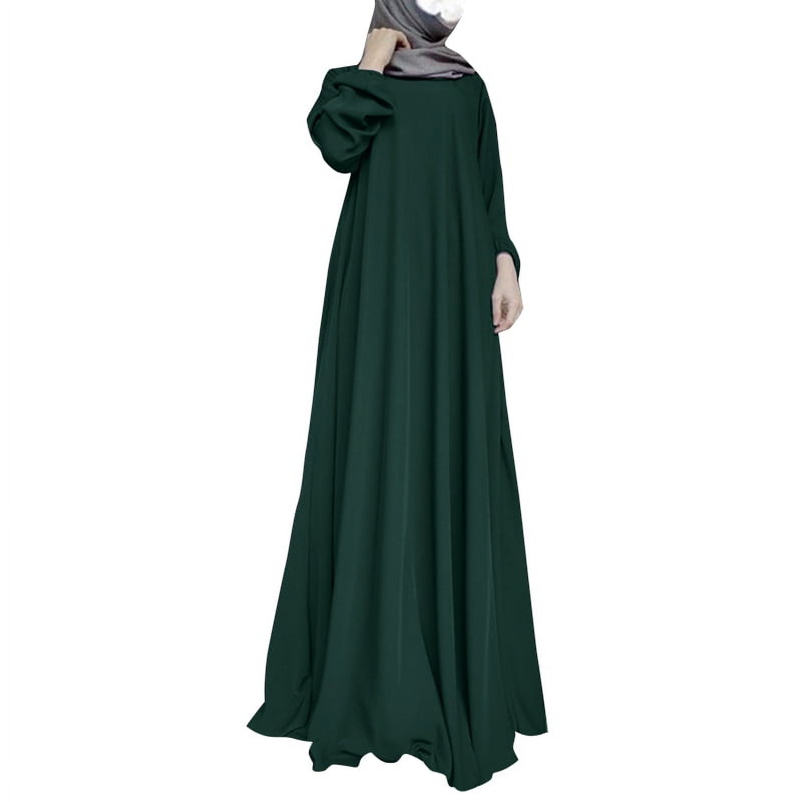 ZANZEA Women Round Neck Puff Long Sleeves Muslim Raya Solid Color Party Casual Kaftan Long Dress ...