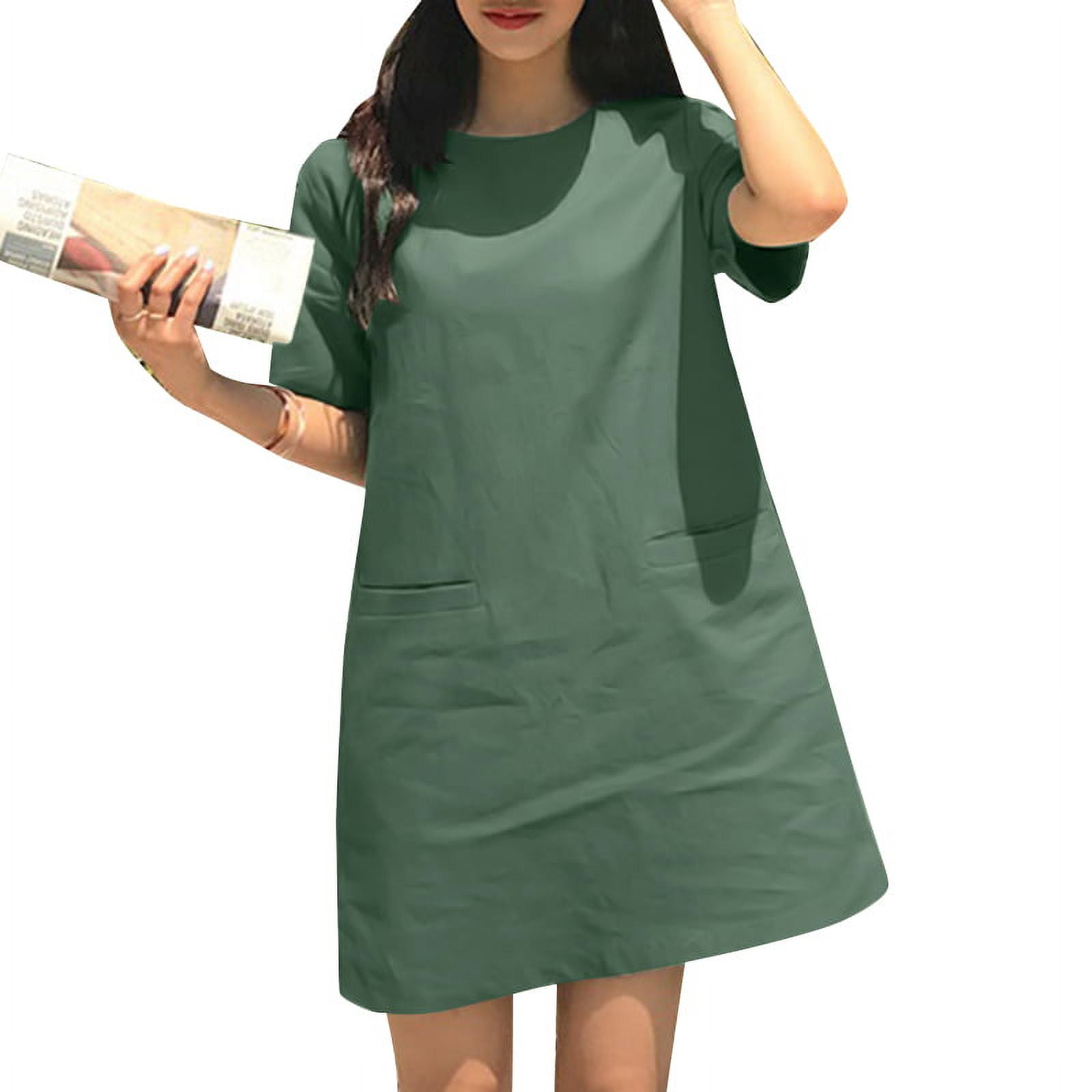 ZANZEA Women Short Sleeve Pocket Mini Dress Solid Color Vintage ...