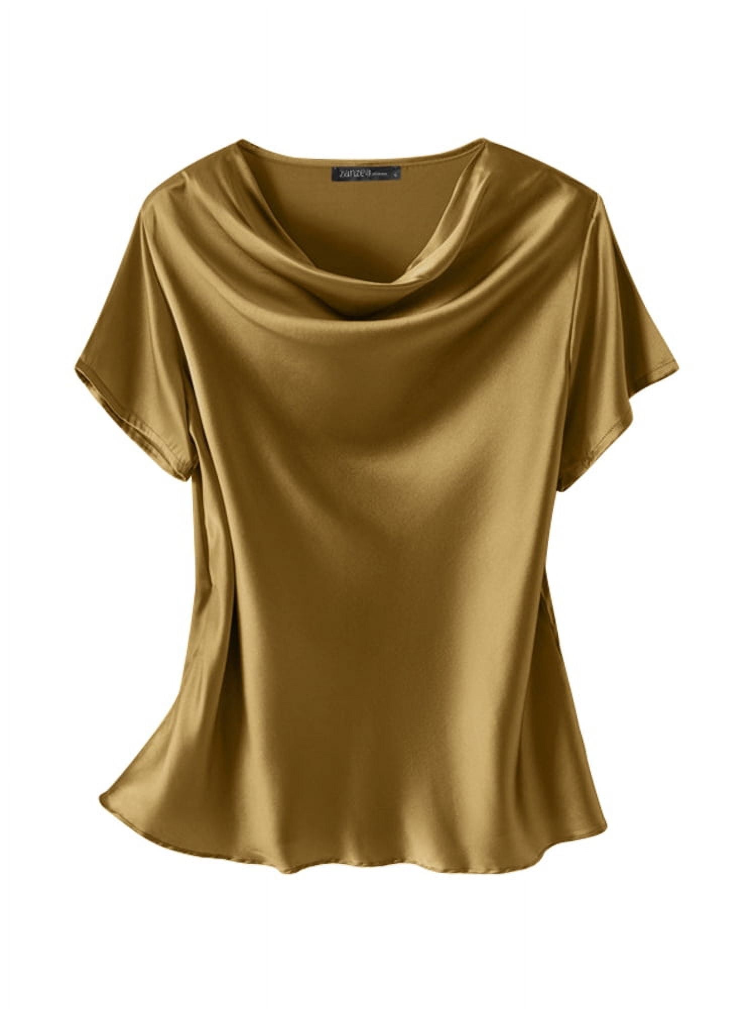ZANZEA Women Short Sleeved Evening Business Blouse Loose Shirts Satin ...