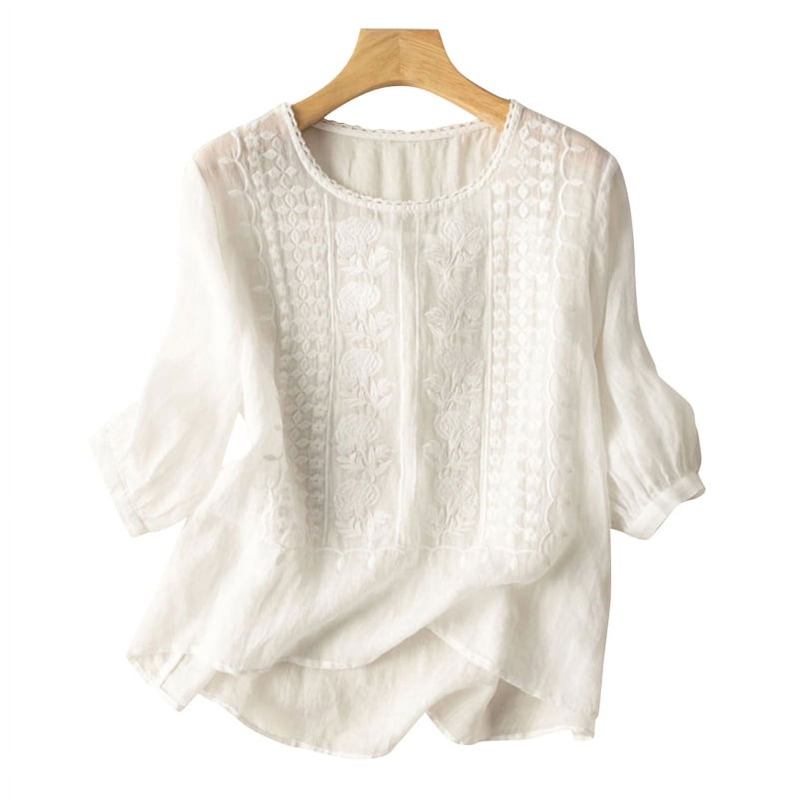 Zanzea Women Summer Floral Embroidery 3 4 Sleeve O Neck Tops Casual