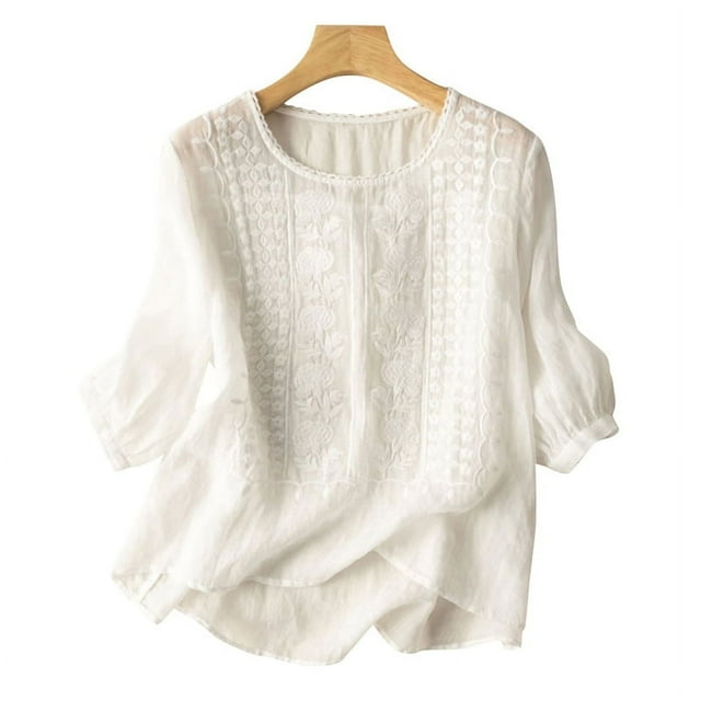Zanzea Womens Bohemian Floral Embroidery 3 4 Puff Sleeve O Neck