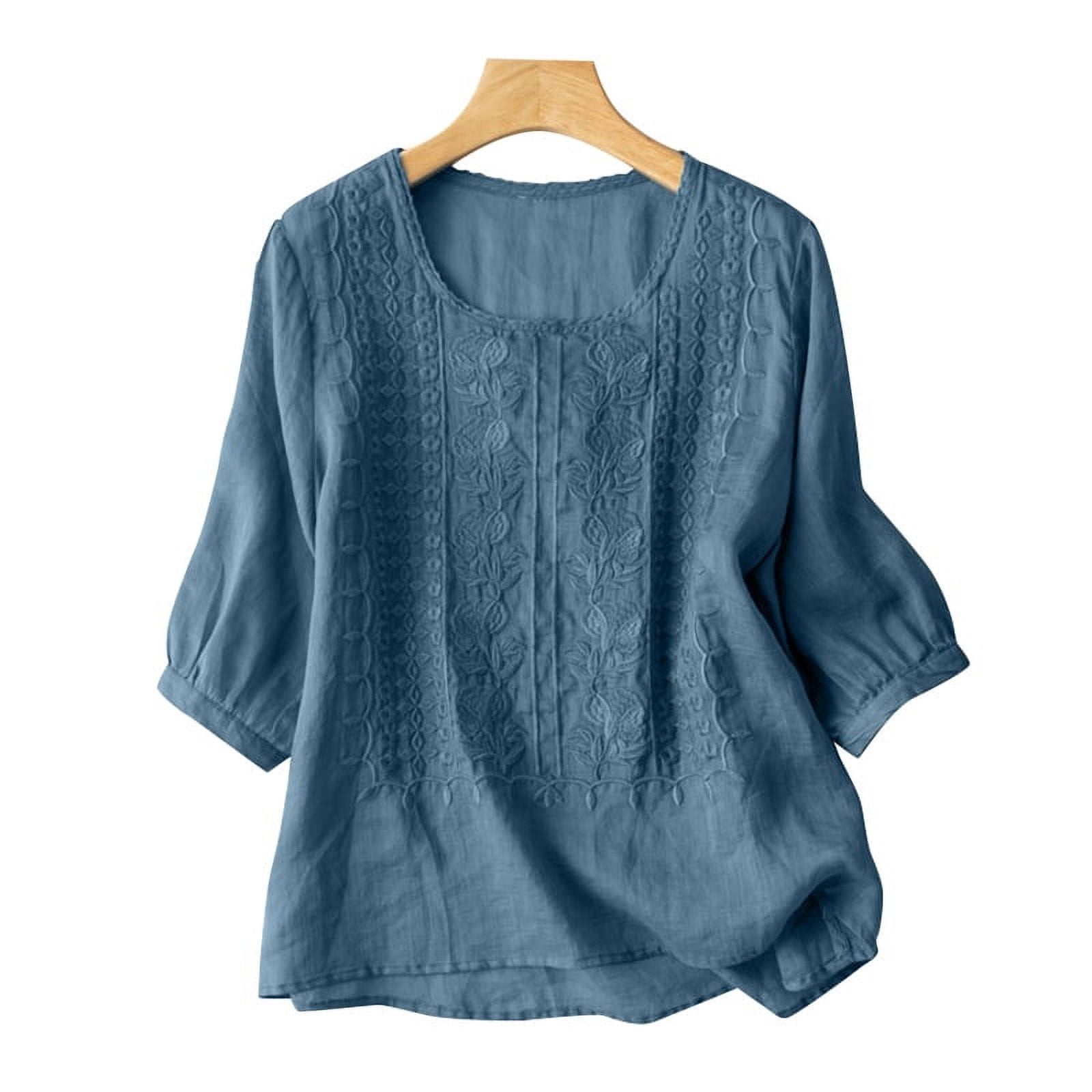 ZANZEA Women Summer Floral Embroidery 3/4 Sleeve O Neck Tops Casual ...