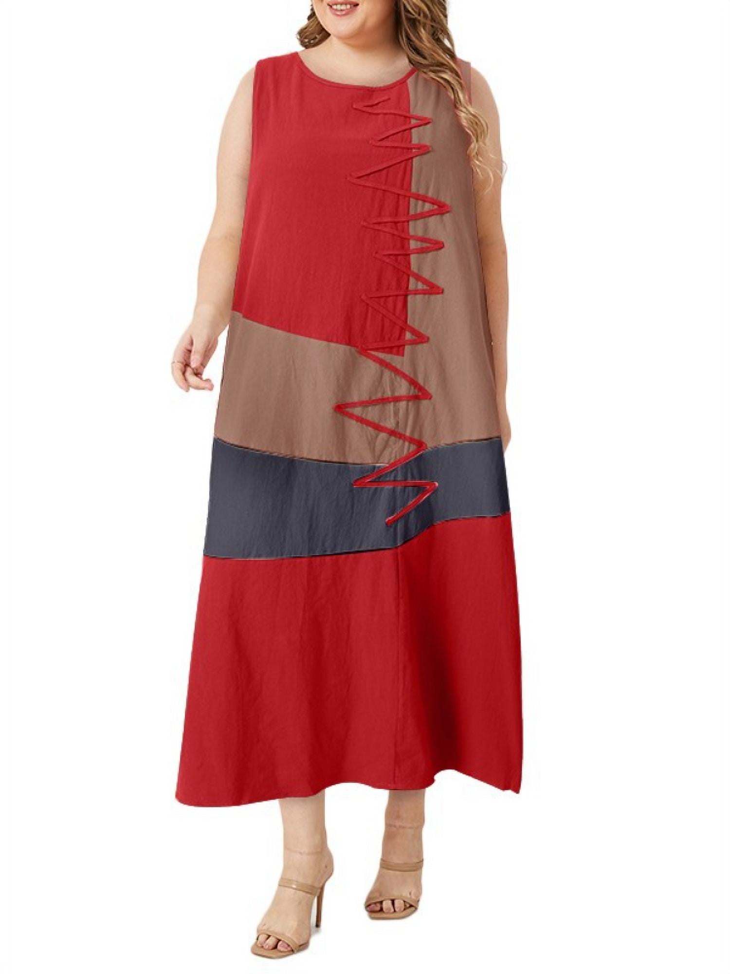 ZANZEA Women Sundress Vintage Retro Printed Color Block Maxi Long Dress ...