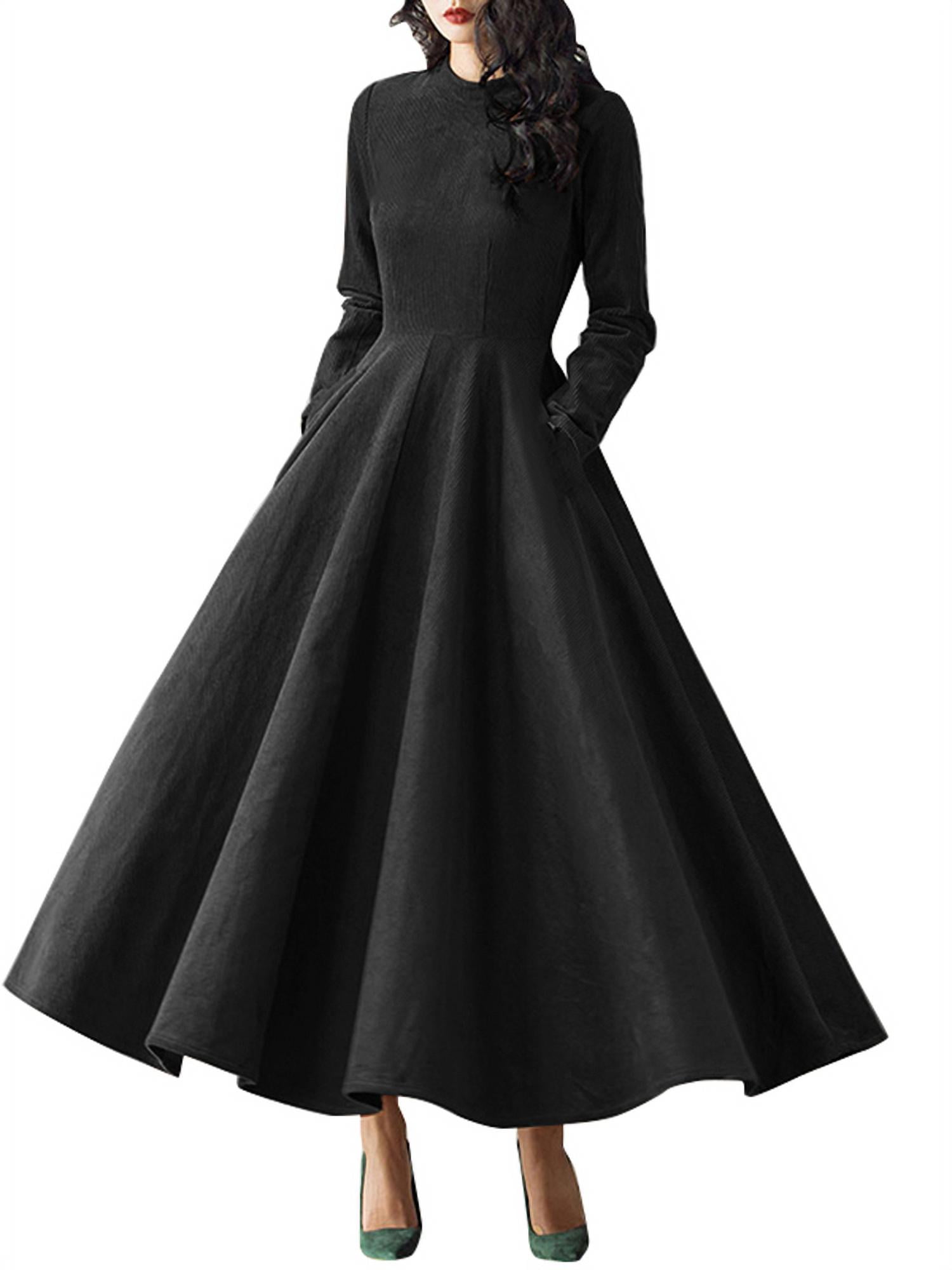 ZANZEA Women Vintage O-Neck Back Zipper Long Sleeve Pleated Dresses ...