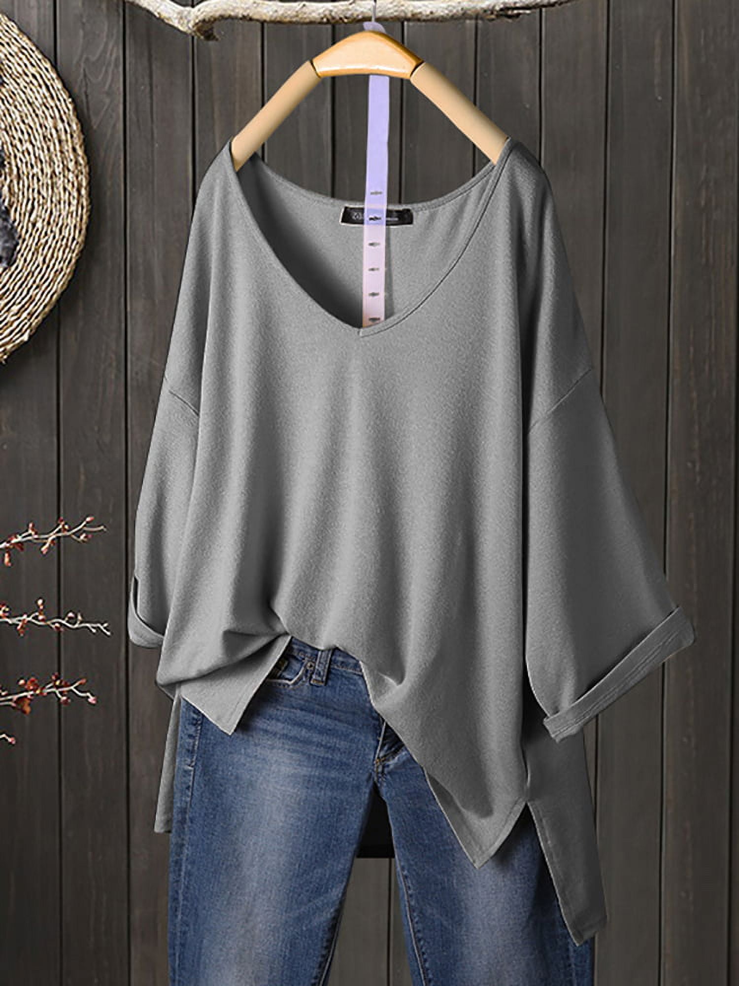 ZANZEA Womens Blouses O-Neck Casual Loose Three Quarter Sleeve Tops ...