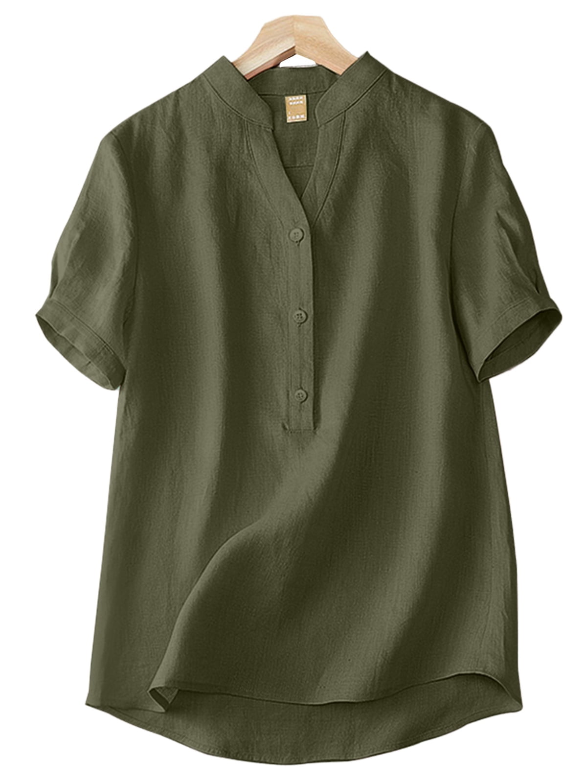 ZANZEA Womens Blouses V-Neck Short Sleeve Button Down Front Shirt Top ...