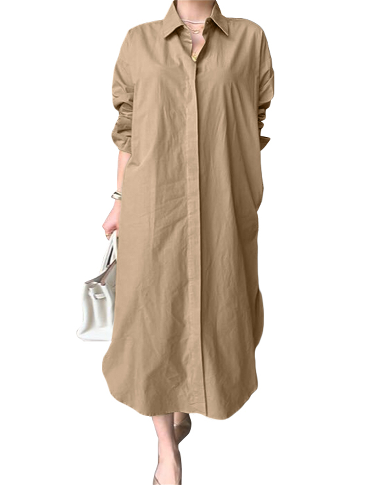 ZANZEA Womens Dresses Full Sleeve Turn-Down-Collar Office Work Long ...