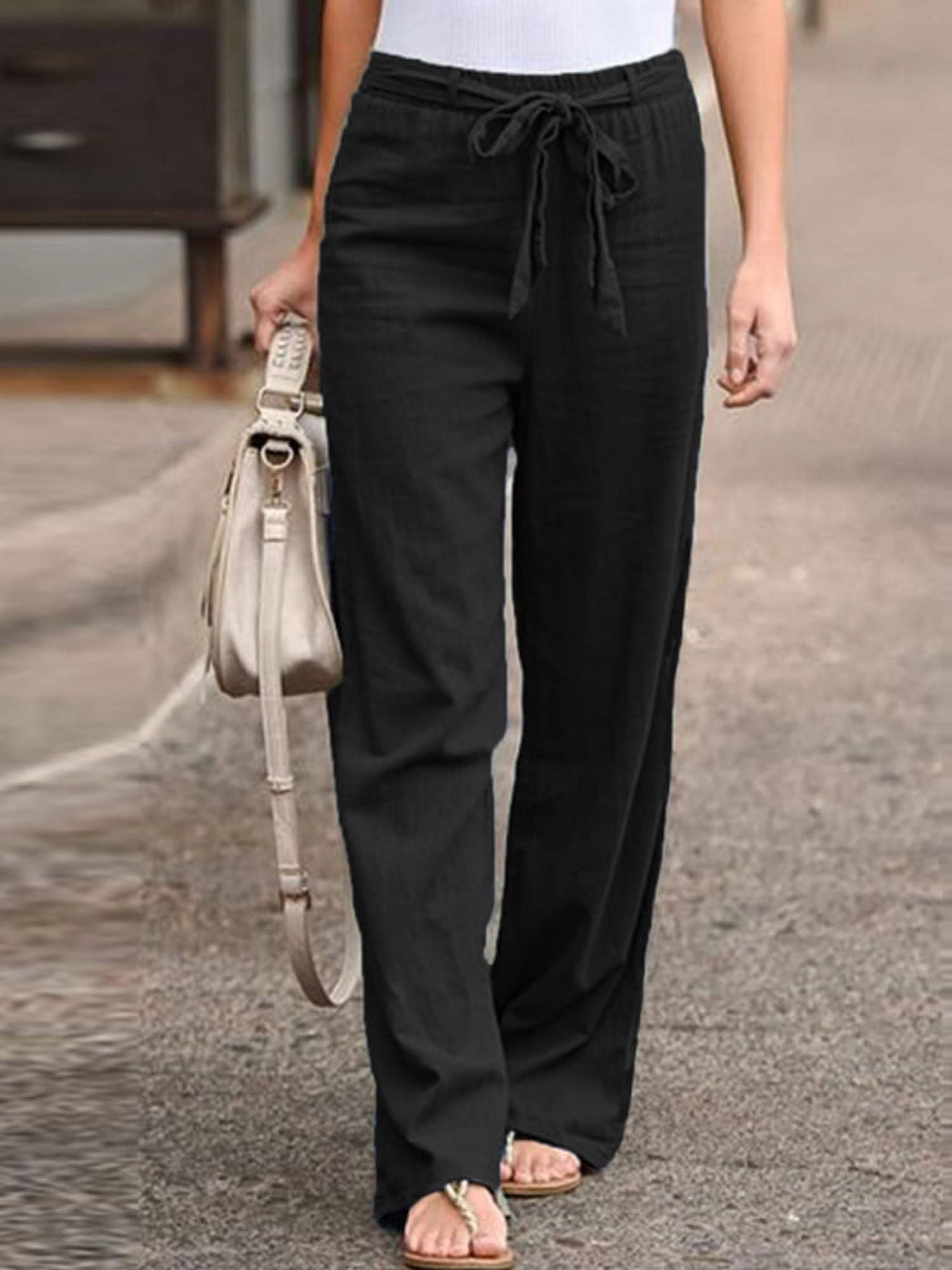 Zanzea Womens Trousers Elastic Waist Casual Long Drawstring Pants
