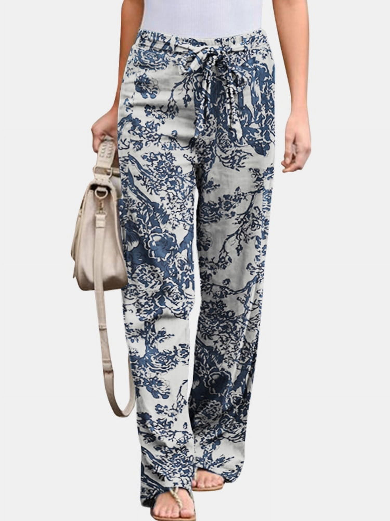 Zanzea Womens Trousers Elastic Waist Casual Long Drawstring Pants