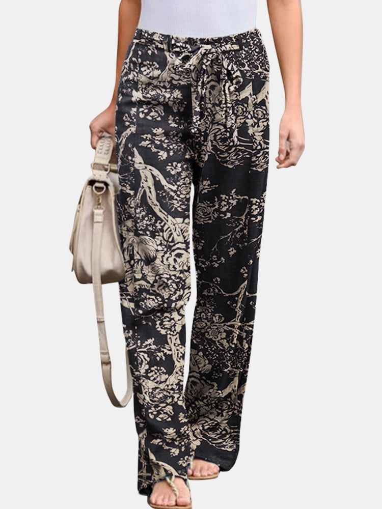 Zanzea Womens Trousers Elastic Waist Casual Long Drawstring Pants