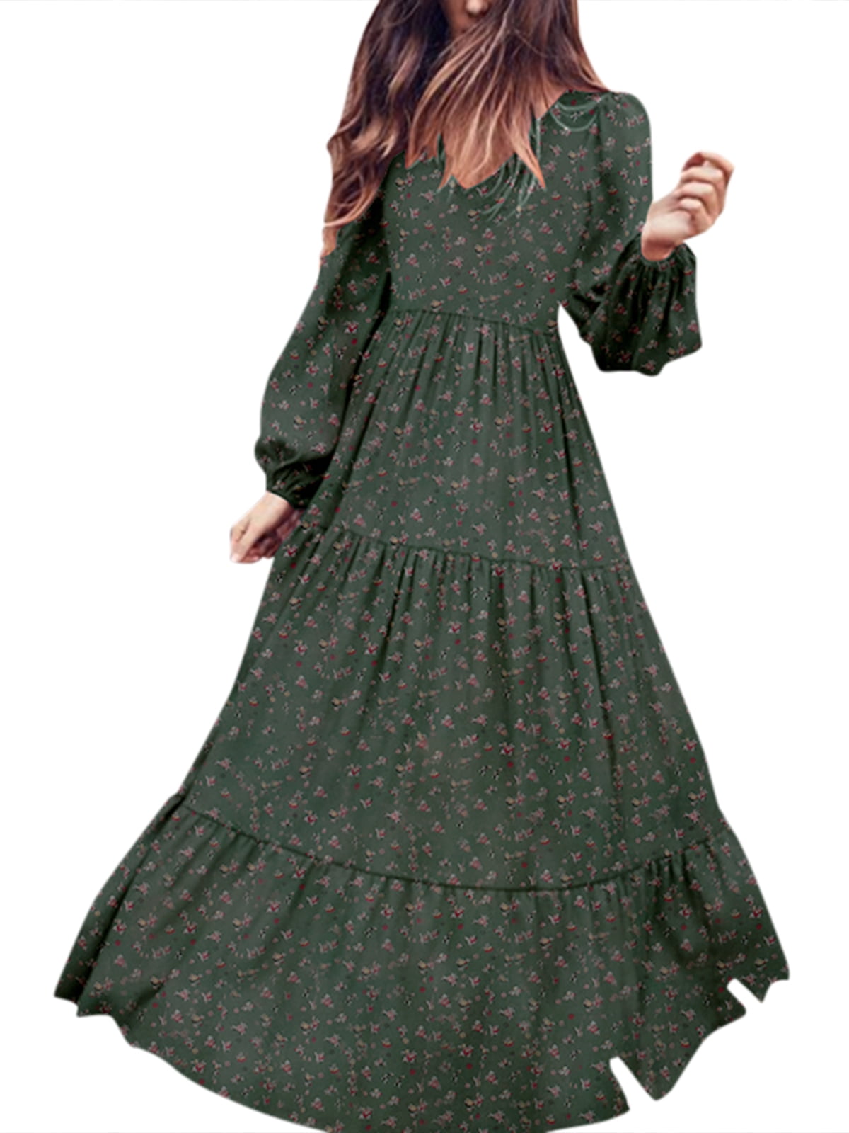 ZANZEA Womens V Neck Casual Long Sleeve Floral Print Party Dress ...