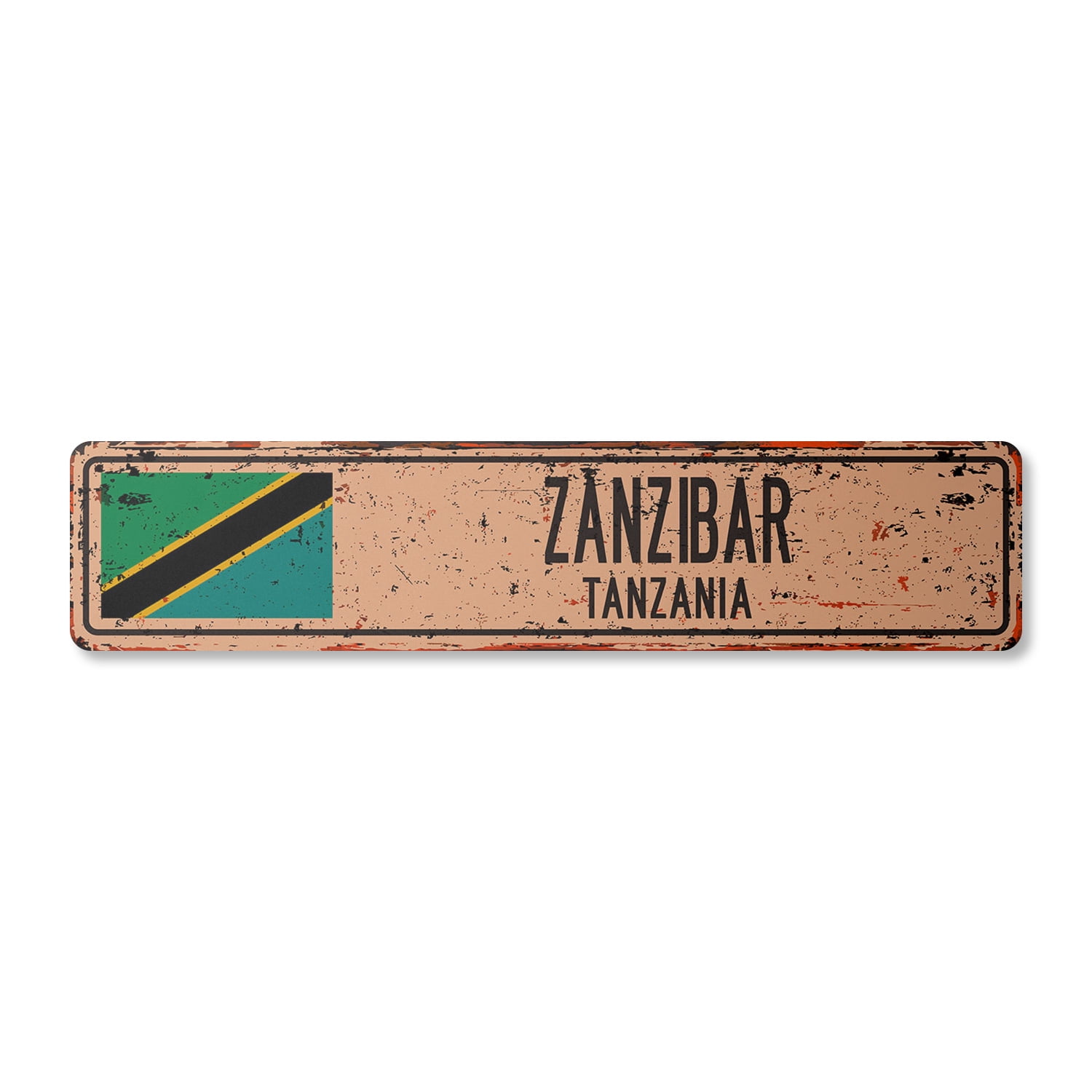 ZANZIBAR TANZANIA Vintage Aluminum Street Sign Tanzanian flag city ...