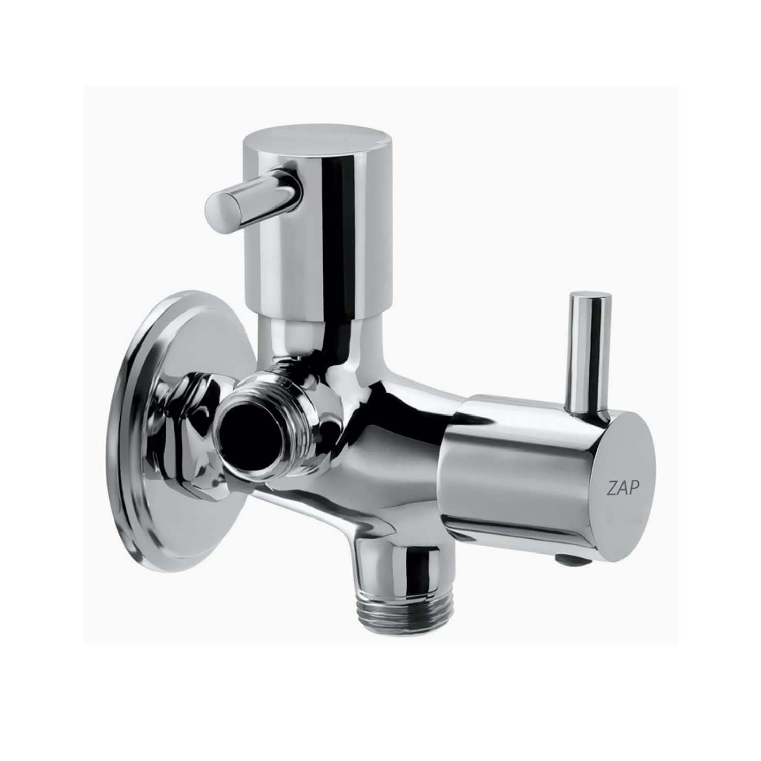 ZAP Turbo Series High Grade Brass 2 Way Angle Valve Chrome Finish 2 in 1 Angle Valve for Pipe ...