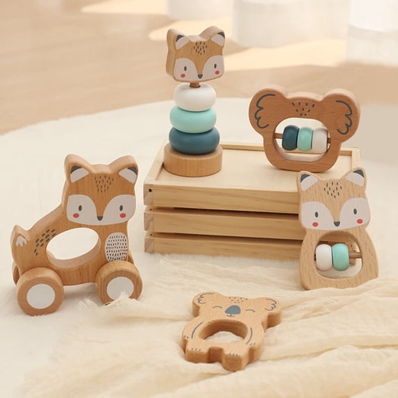 ZARKEA Wooden Animal Rattle Set for Babies 10+ Months,5Pcs Fox Koala ...