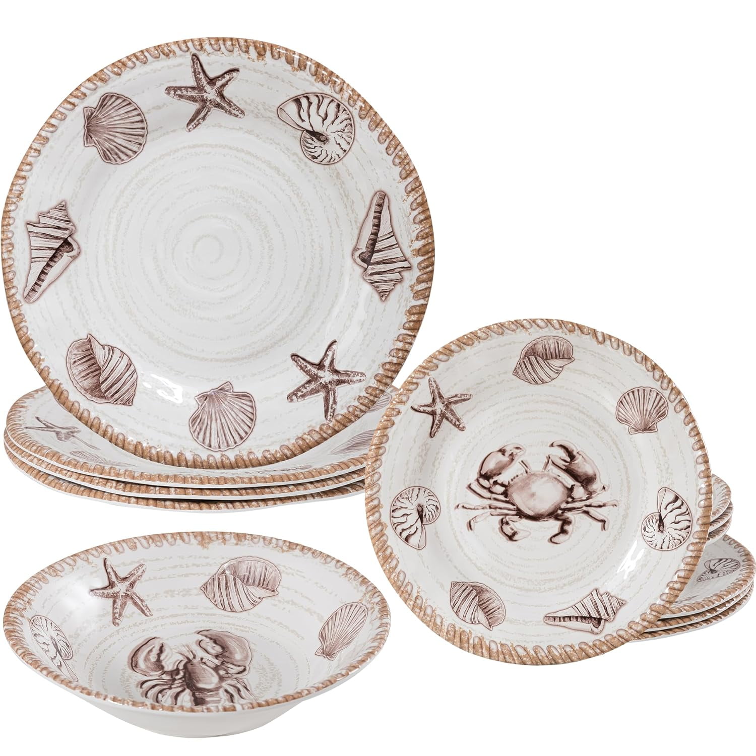 ZAROCRUS Melamine Beach Dinnerware Sets 12 Piece Rustic Oceanic Theme ...