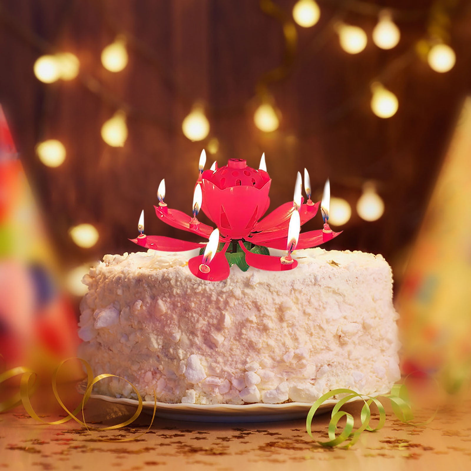 ZAROYEAX Candles Double Flower Open Birthday Cake Flat Candle Light ...