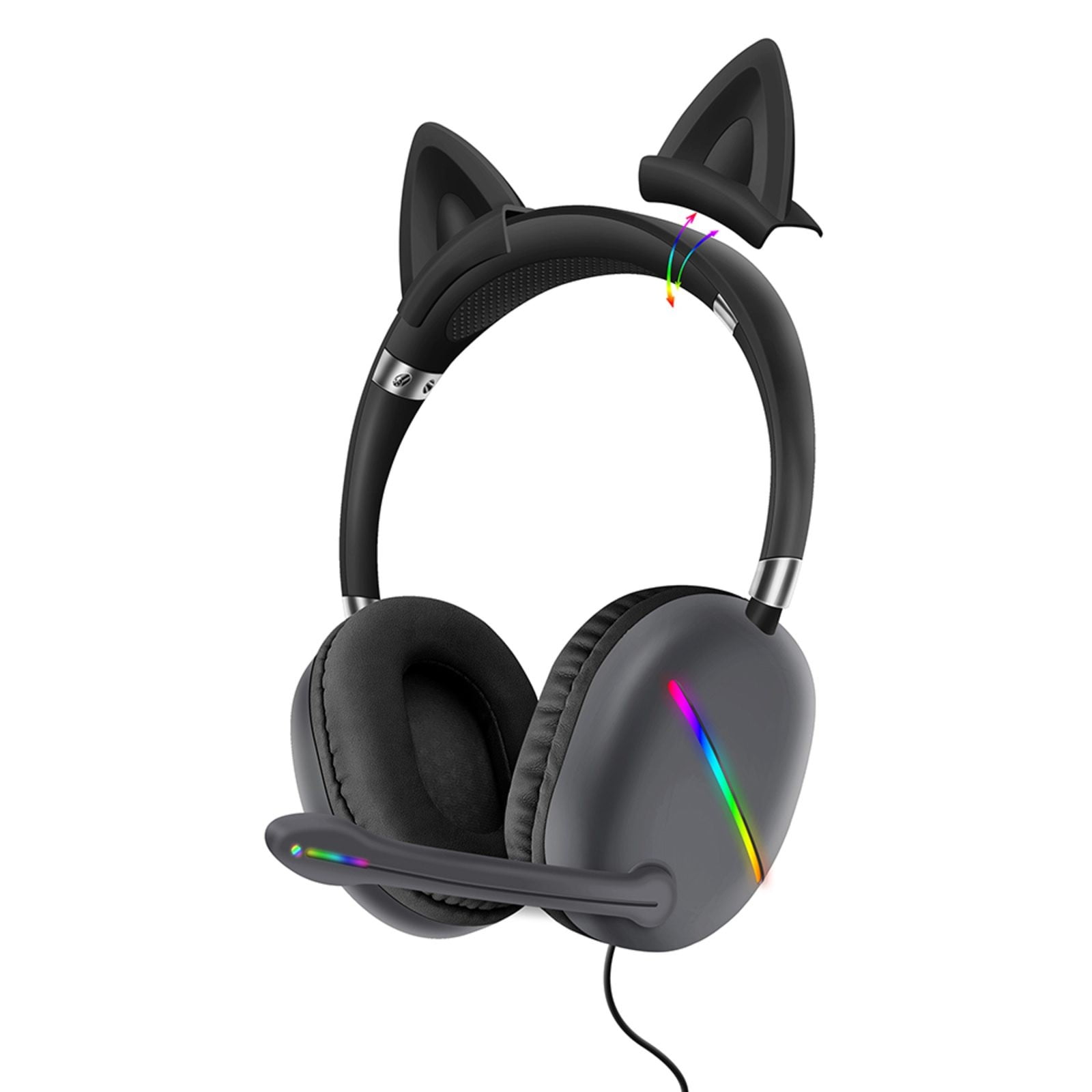 ZAROYEAX Cat Ear Headphones 7.1 Gaming Headset Wired with Microphone ...