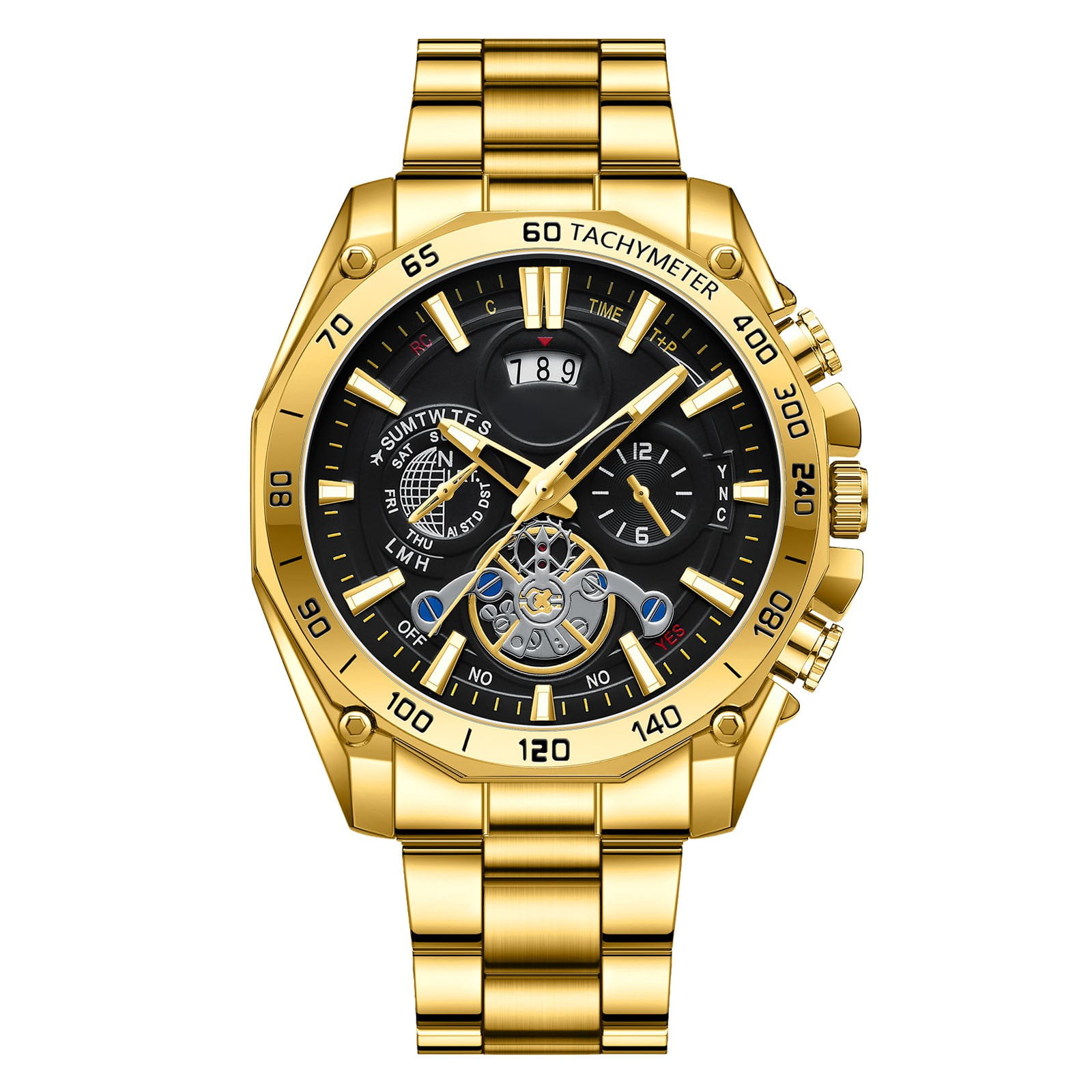 ZAROYEAX Glow in The Dark Men's Business Tourbillon Watch Steel Band ...