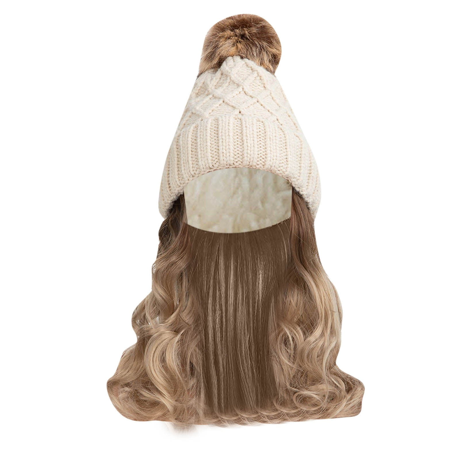 ZAROYEAX Hat Wig Hat with Hair Long Wavy Extensions Knit Hat Synthetic ...