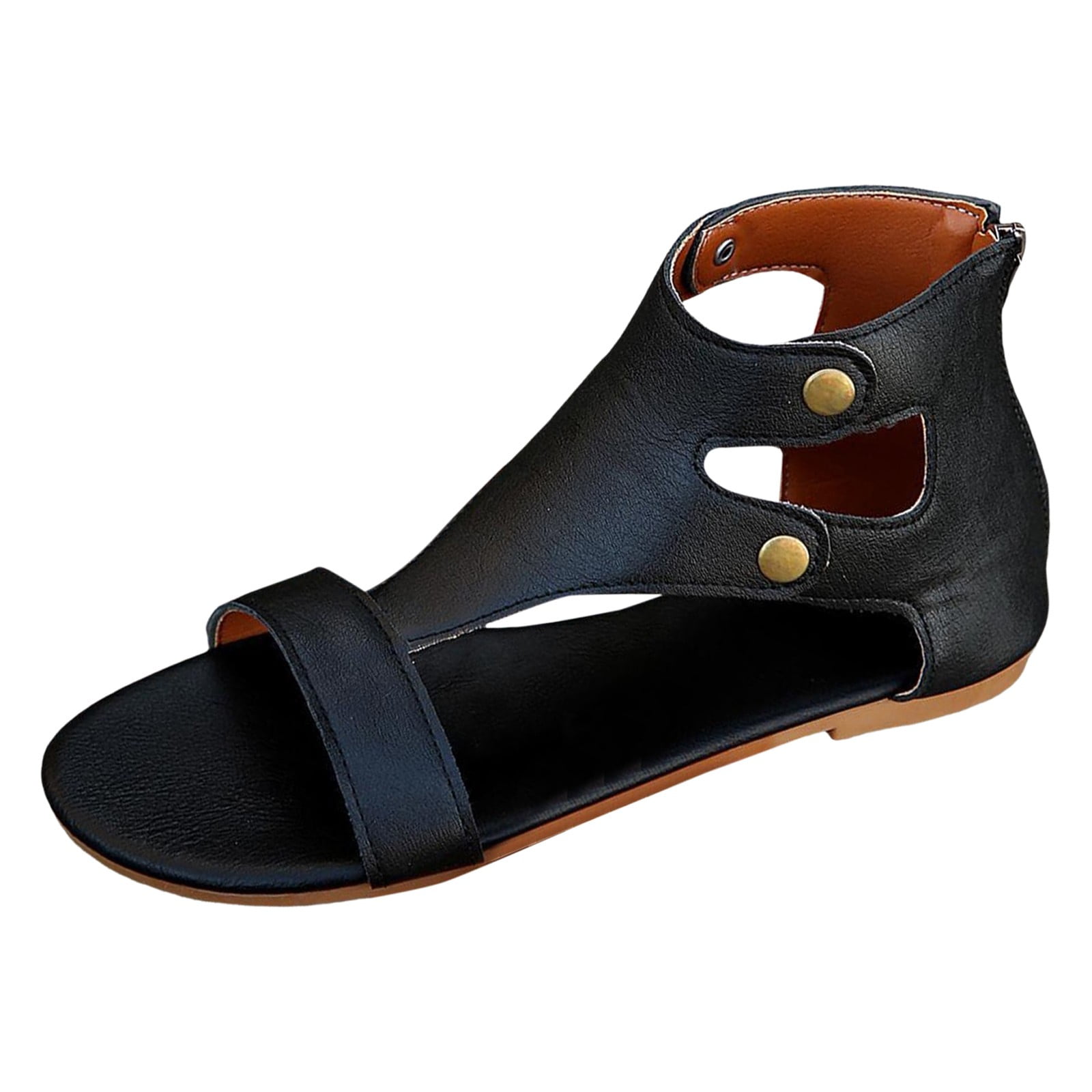 ZAROYEAX Hollow Toe Open Back Zipper Flat Sandals for Women Border ...