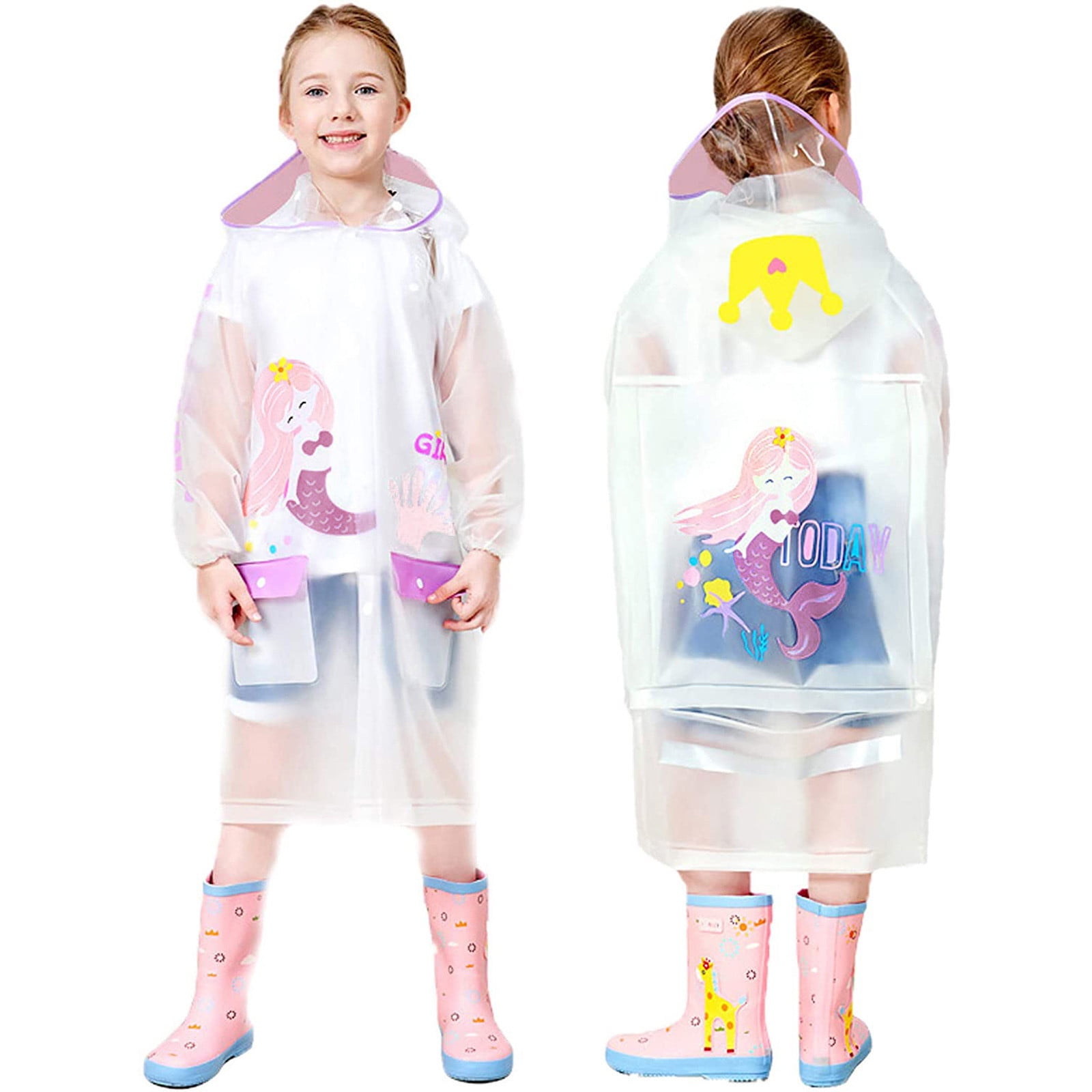ZAROYEAX Kids Boys Girls Hooded Rain Ponchos Waterproof Windbreaker Raincoat Rainwear - Walmart.com