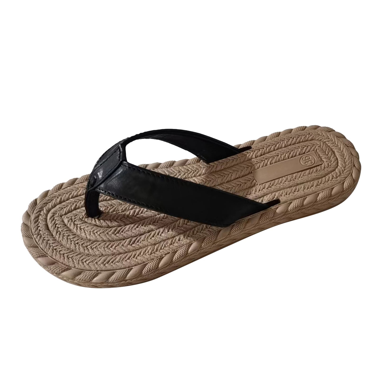 ZAROYEAX Ladies Fashion Summer Clip Toe Grass Woven Bottom Flat Beach ...