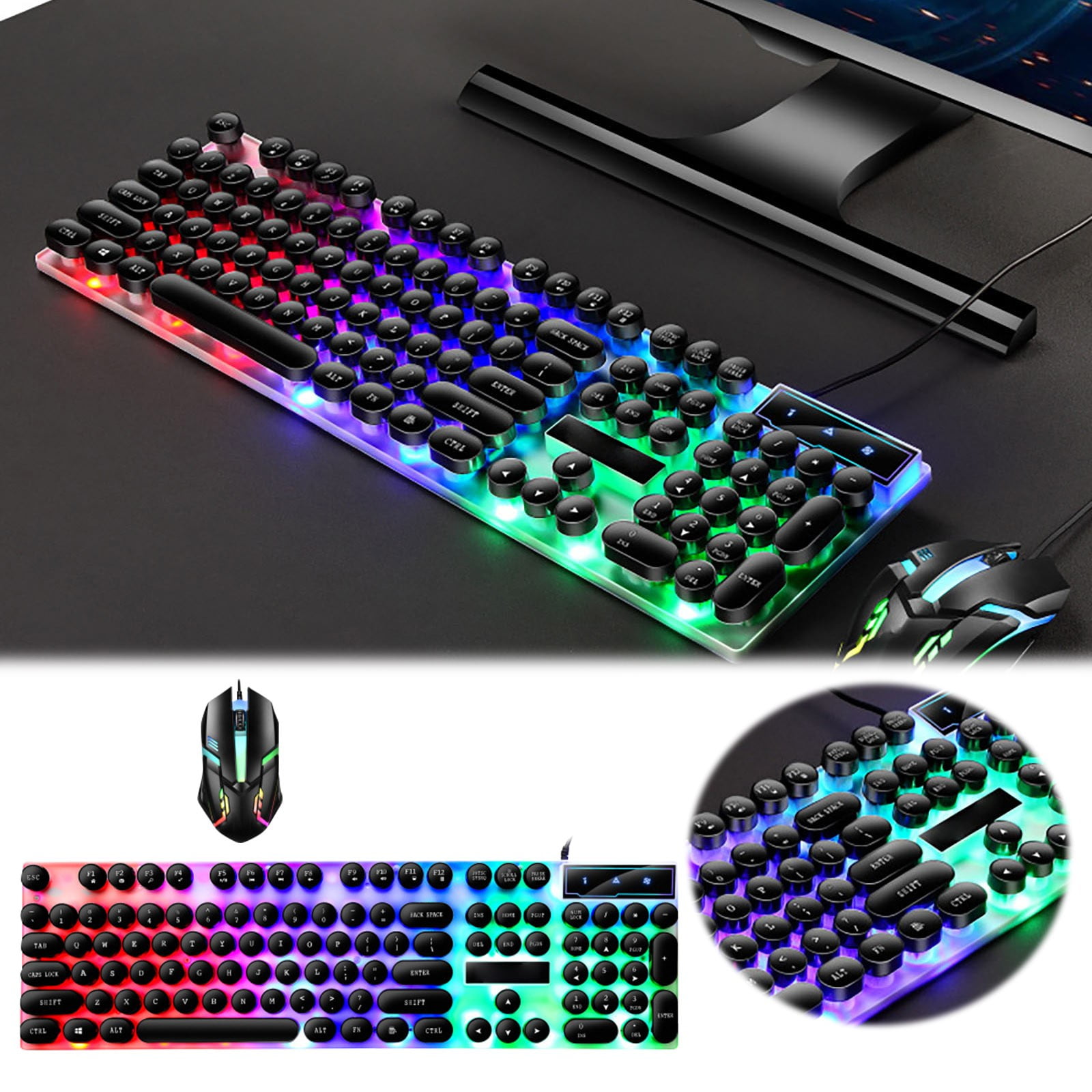 ZAROYEAX Punk Retro Keyboard Backlit Game Wired Floating Keyboard and ...
