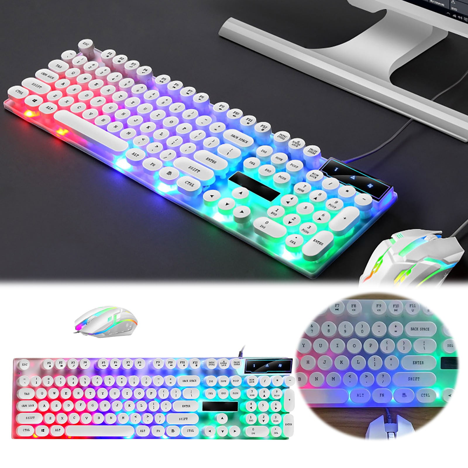 ZAROYEAX Punk Retro Keyboard Backlit Game Wired Floating Keyboard and ...