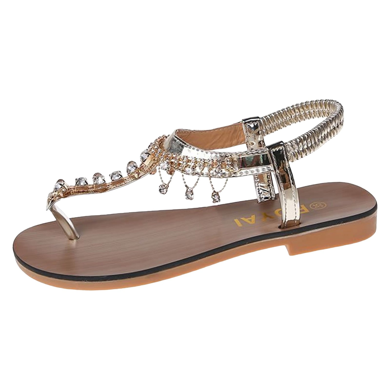 ZAROYEAX Sandals Fairy Style Flat Bottom Seaside Vacation Bohemian Flip ...