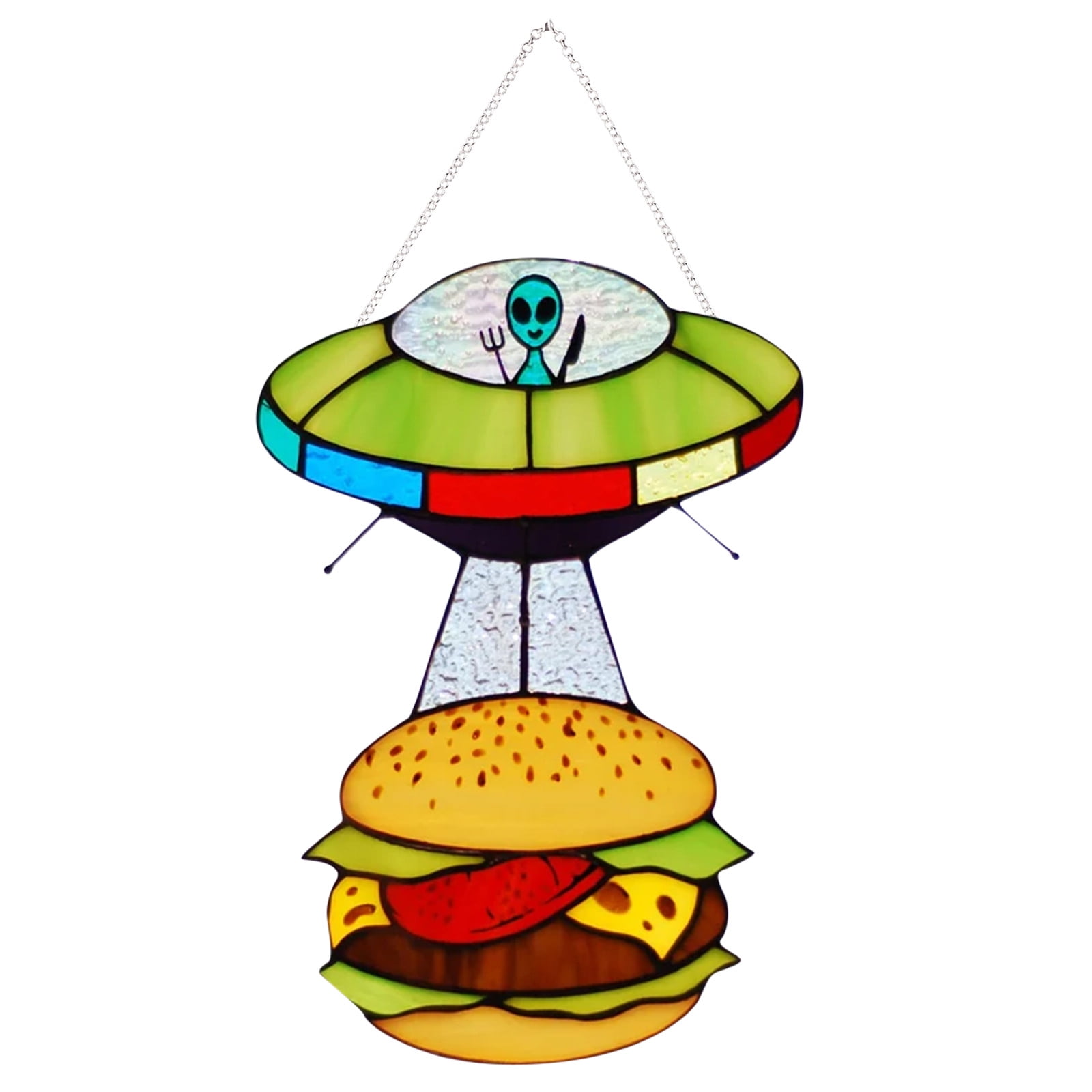 ZAROYEAX UFO Alien Cow Pendant Ornaments Alien and Cow Stained Window ...