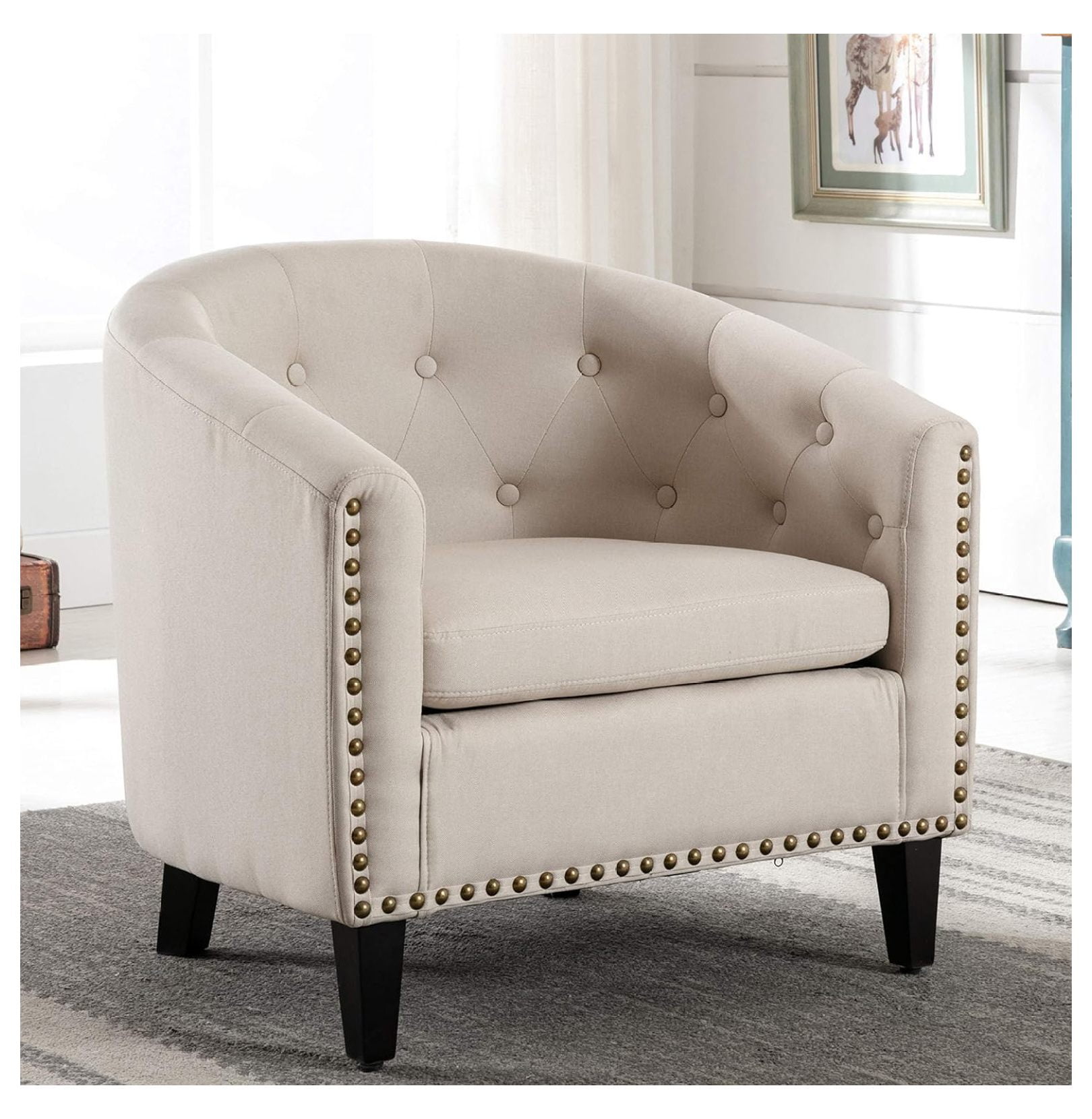 ZAWkirJ Modern Armchair Living Room Accent Chairs Barrel Chairs, Linen ...