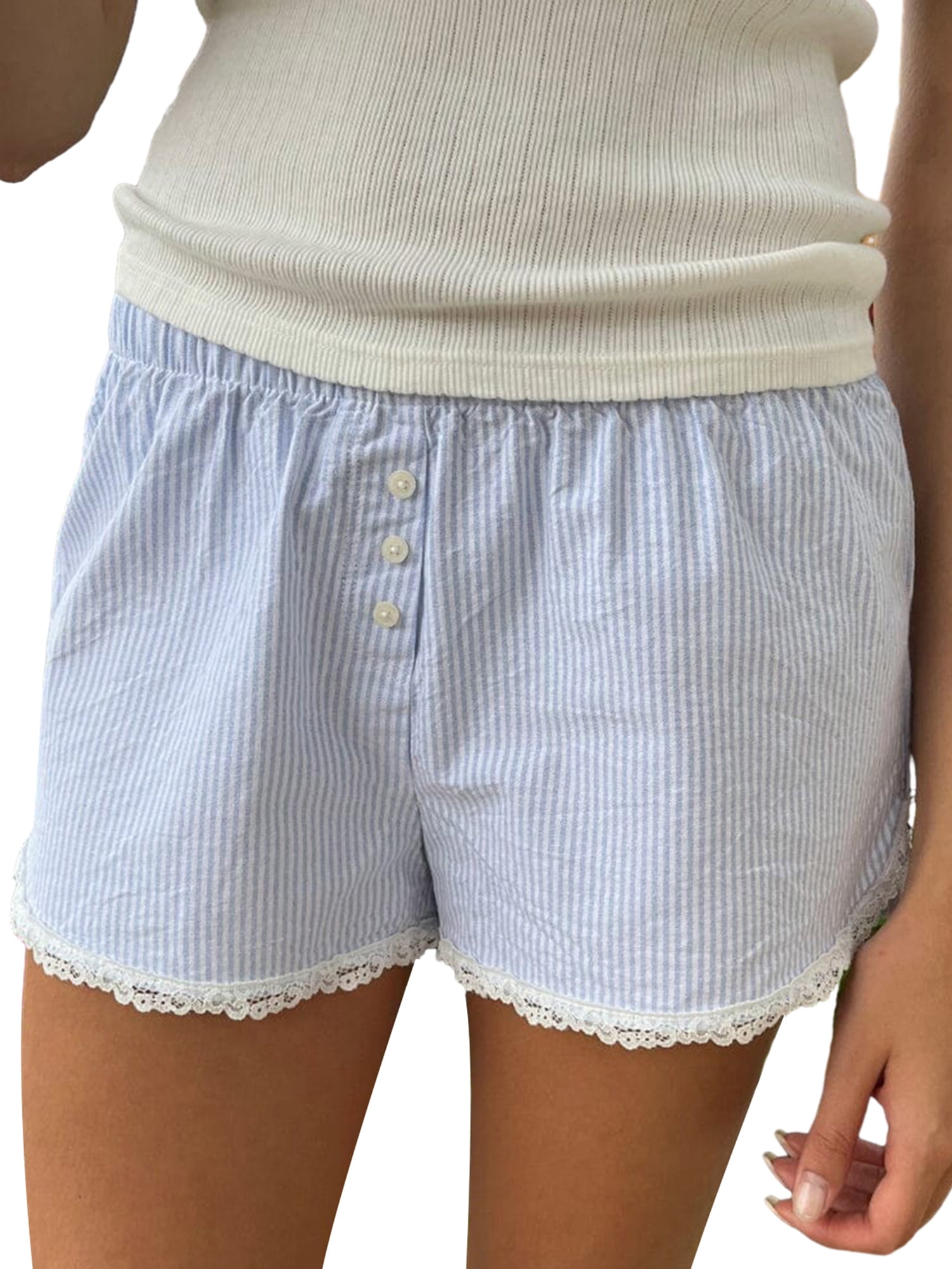 ZAXARRA Cute Lounge Shorts for Women Striped Print Sleep Shorts Elastic ...
