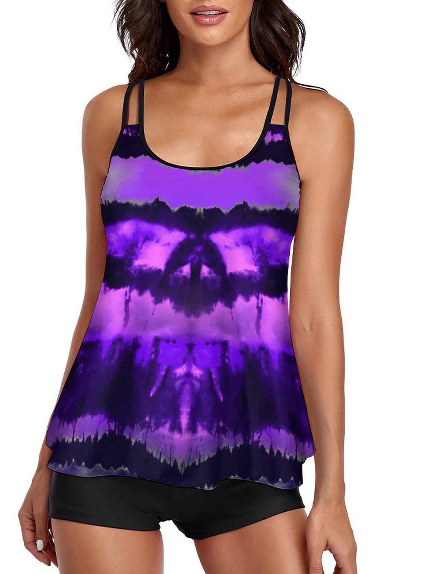 ZAXARRA Two Piece Women's Tankini Swimsuits Blouson Swim Tank Top with ...