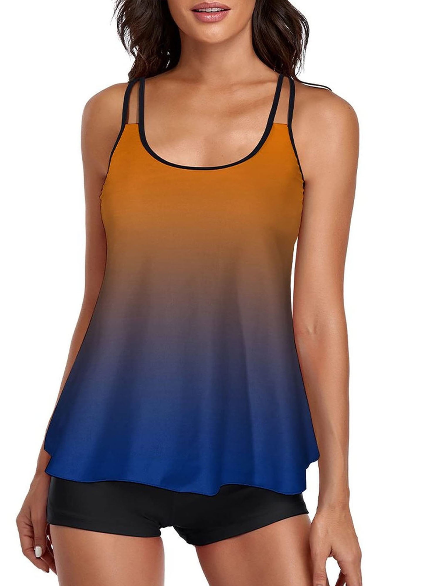 ZAXARRA Two Piece Women's Tankini Swimsuits Blouson Swim Tank Top with ...