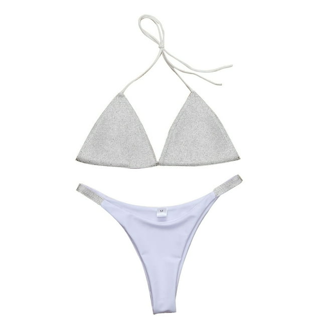 ZAXARRA Women Glitter Swimwear Sequin Bikini Shiny String Bra Swimsuit ...