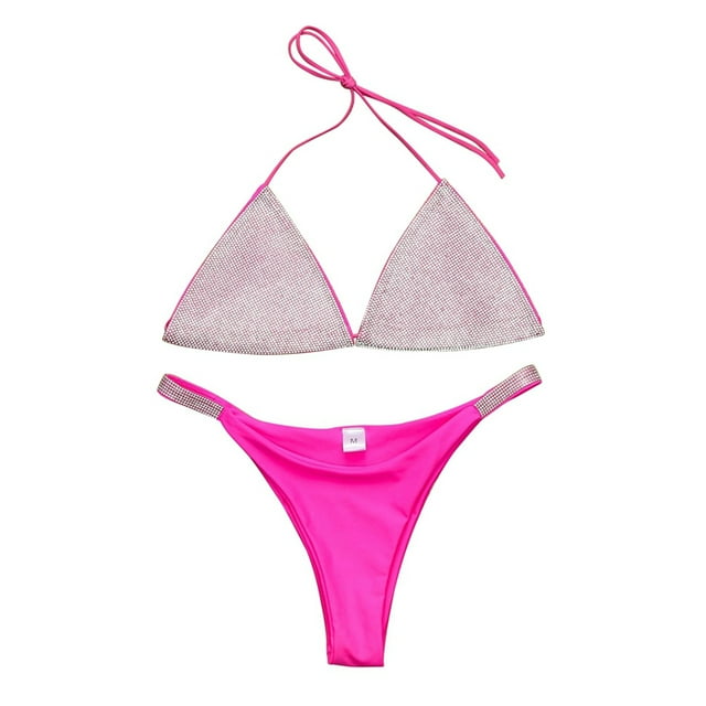 ZAXARRA Women Glitter Swimwear Sequin Bikini Shiny String Bra Swimsuit ...