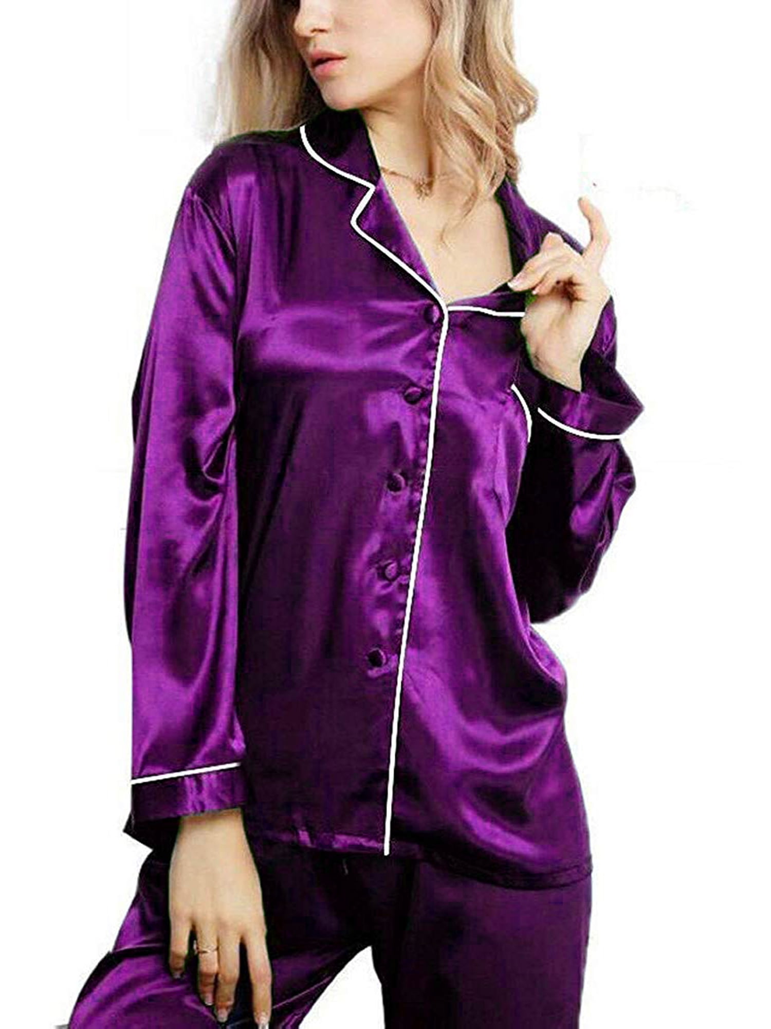 ZAXARRA Women Lady Silk Satin Pajamas Set Sleepwear Homewear - Walmart.com