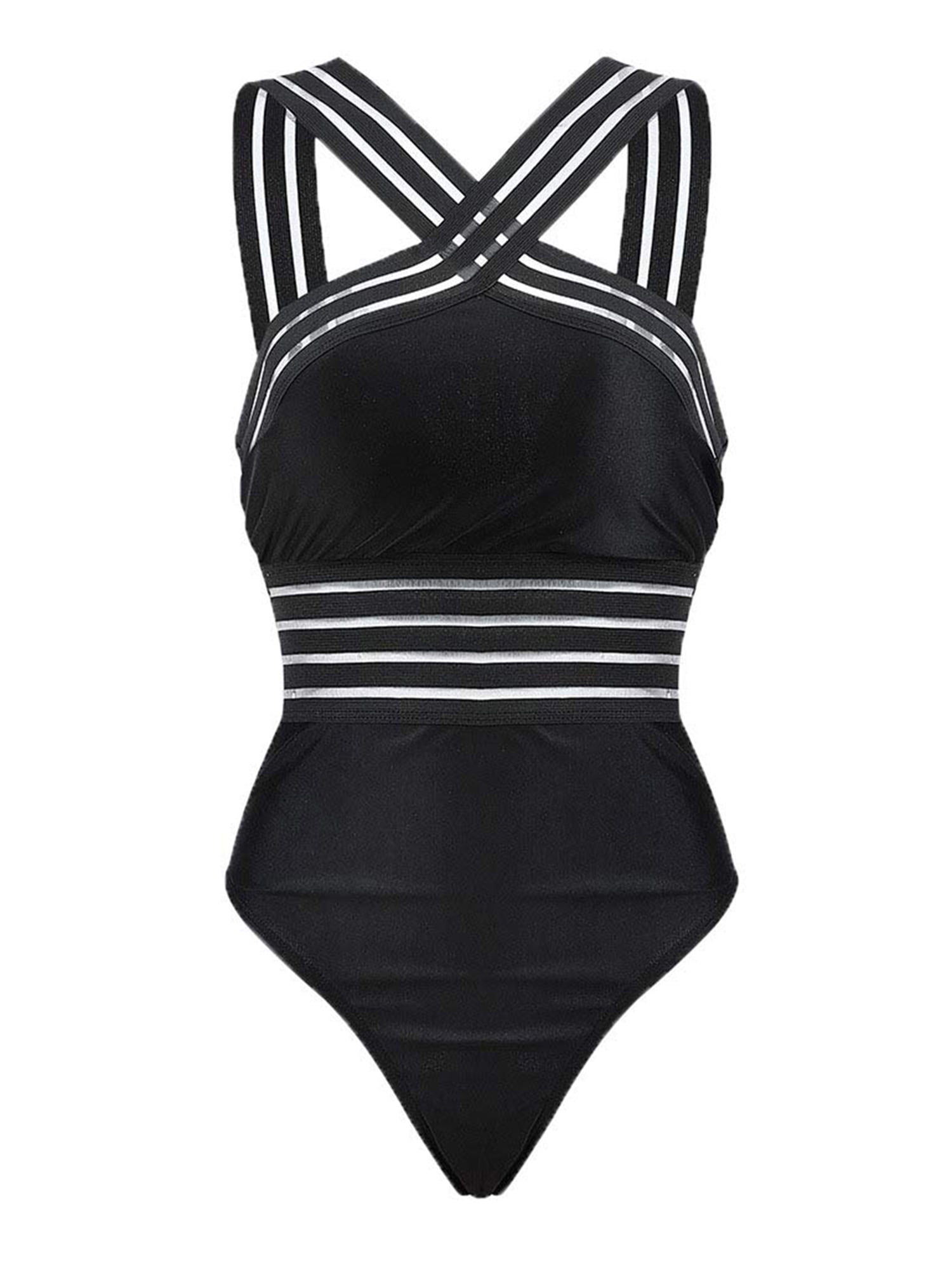 ZAXARRA Women's One Piece Swimwear Front Crossover Swimsuits Hollow ...